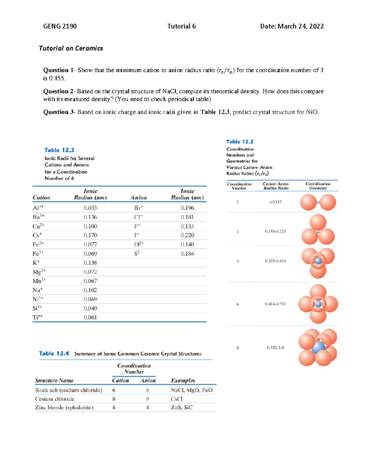 GENG2190 Tutorial - Ceramics-1 - GENG 2190 Tutorial 6 Date: March 24 ...