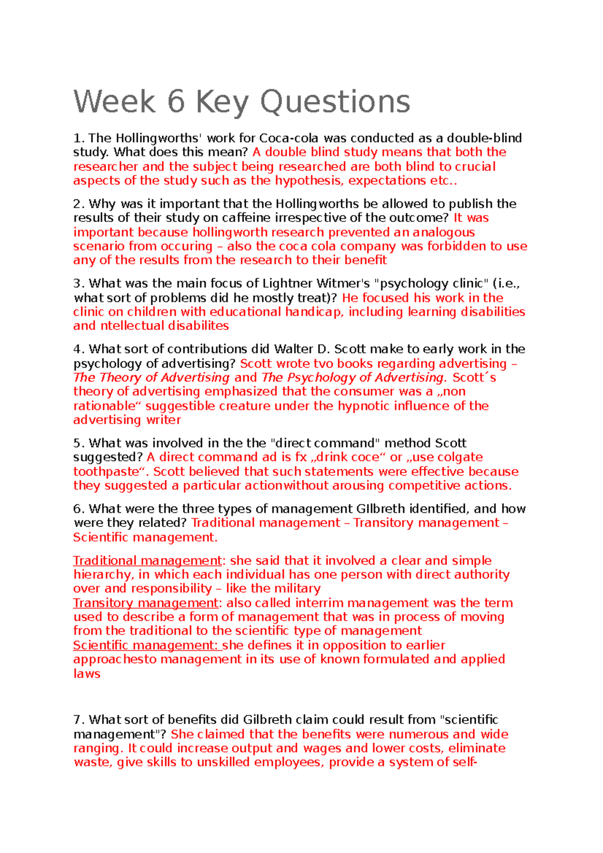 Week 6 Key Questions - Week 6 Key Questions The Hollingworths' work for ...