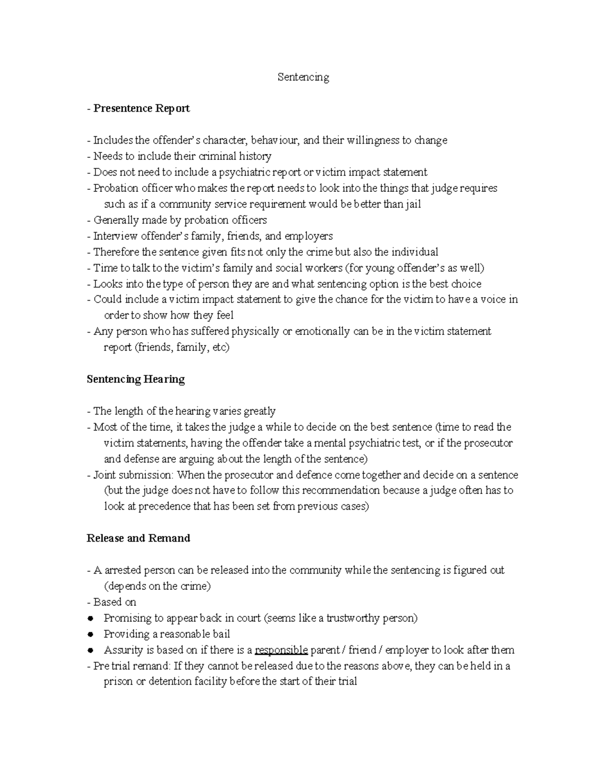Lesson 8 Sentencing - Lecture 8 Textbook Notes - Sentencing Presentence ...