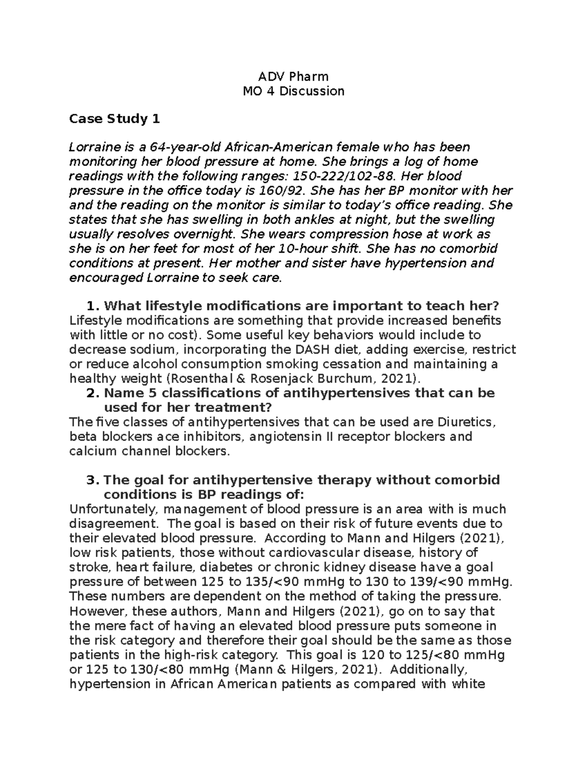 ADV Pharm WK 4 Assignment - ADV Pharm MO 4 Discussion Case Study 1 ...