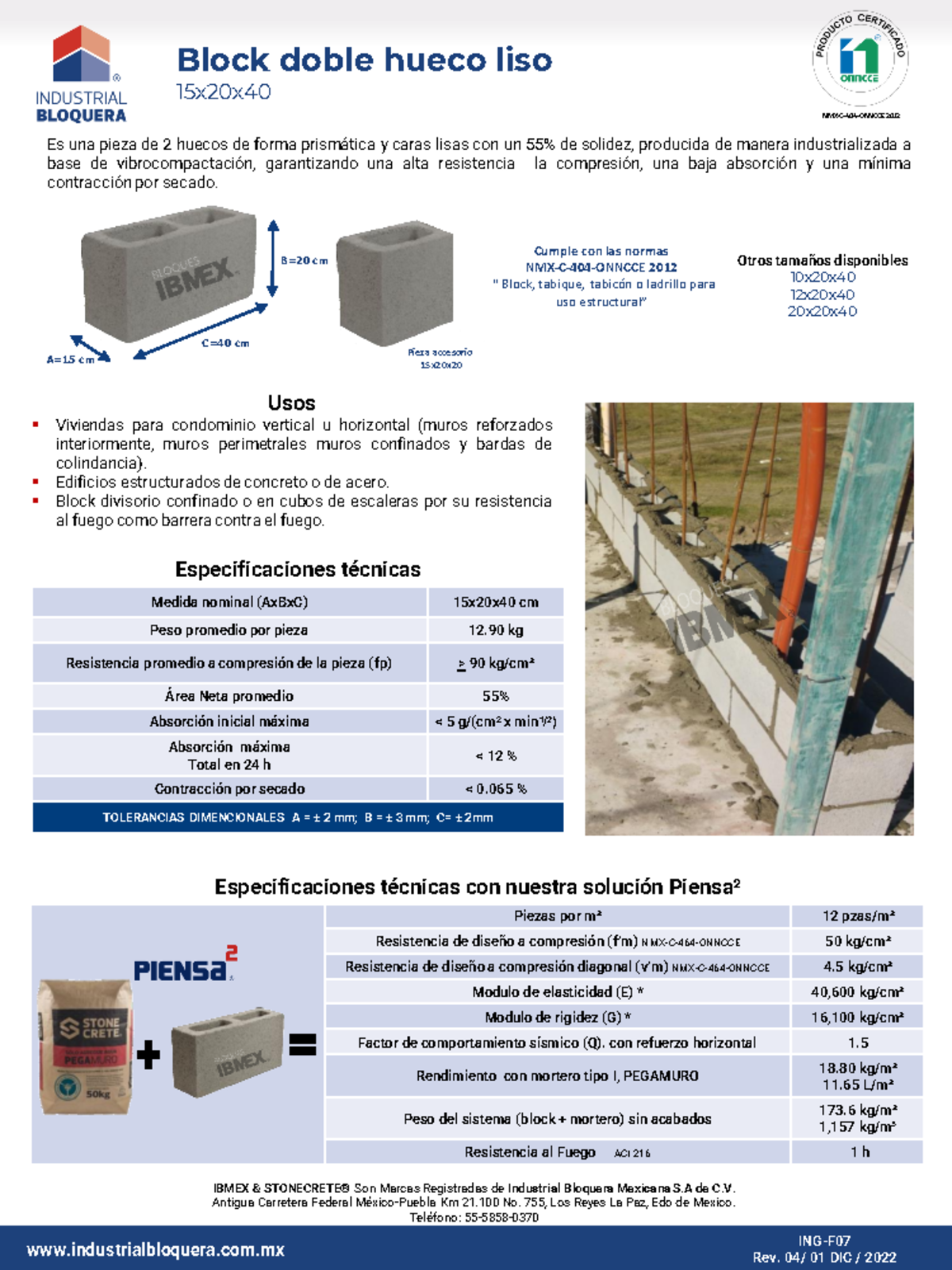 01 Block Hueco Concreto 15x20x40 - Block doble hueco liso 15x20x Usos ...