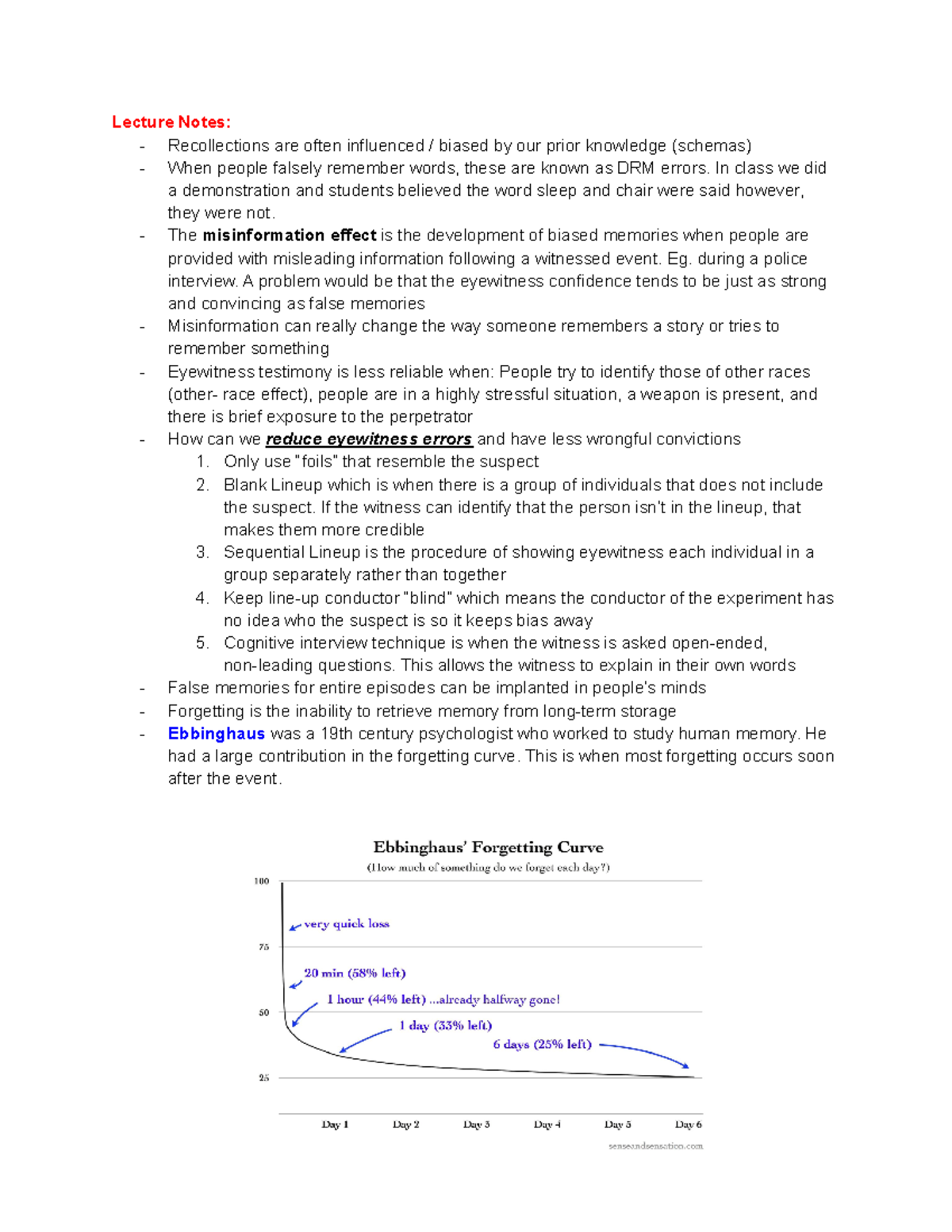 Cognitive Psych Week 9 - Lecture Notes: - Recollections are often ...