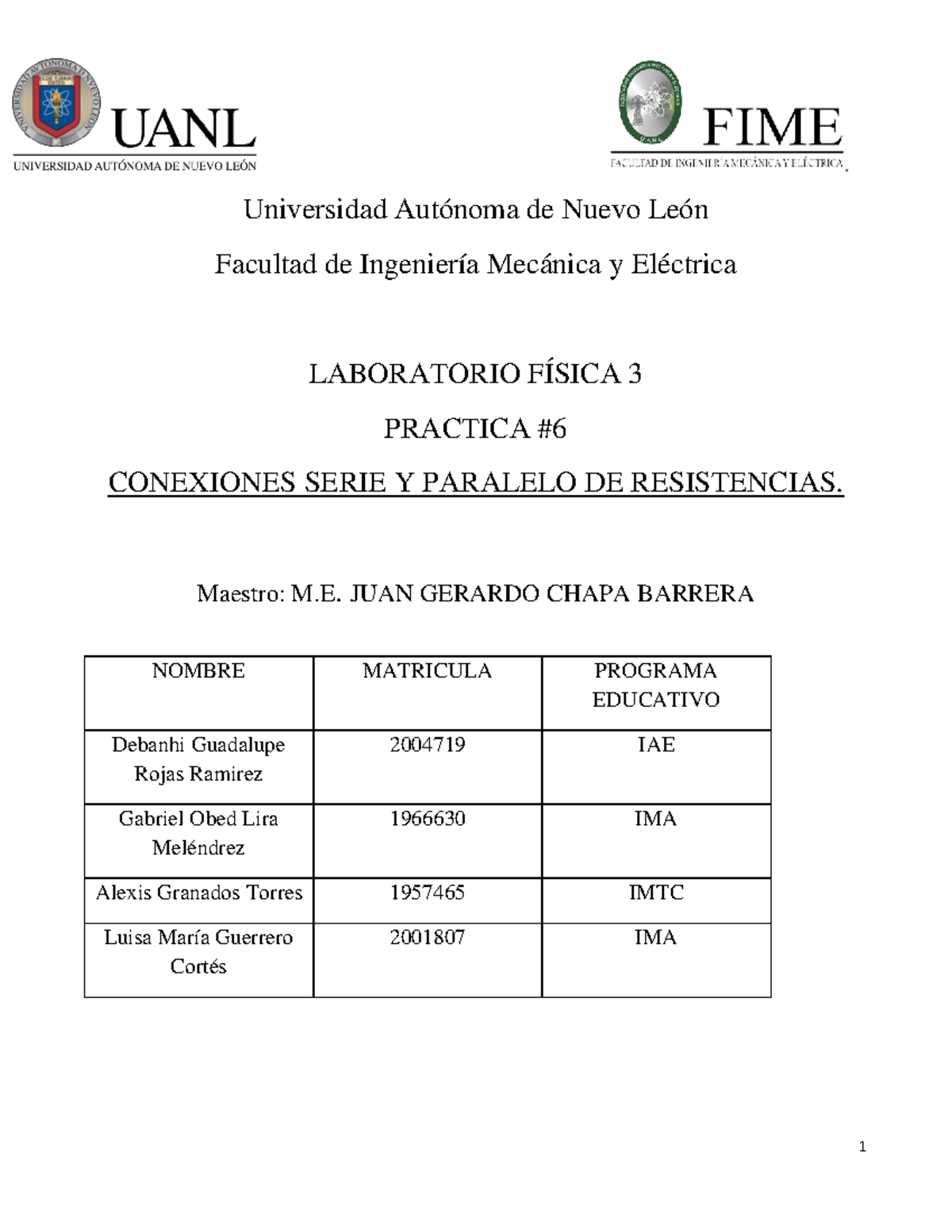 Lab Fis 3 P6 113 - Practica 6 Lab Fisica 3 - Universidad Autónoma de Nuevo León Facultad de ...