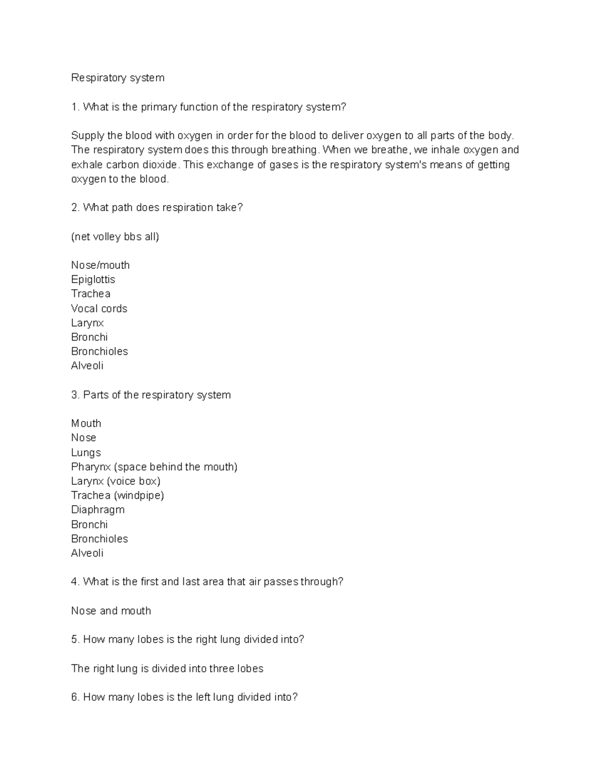 Medical Surgical Nursing I TEST BANK Respiratory System - Respiratory ...