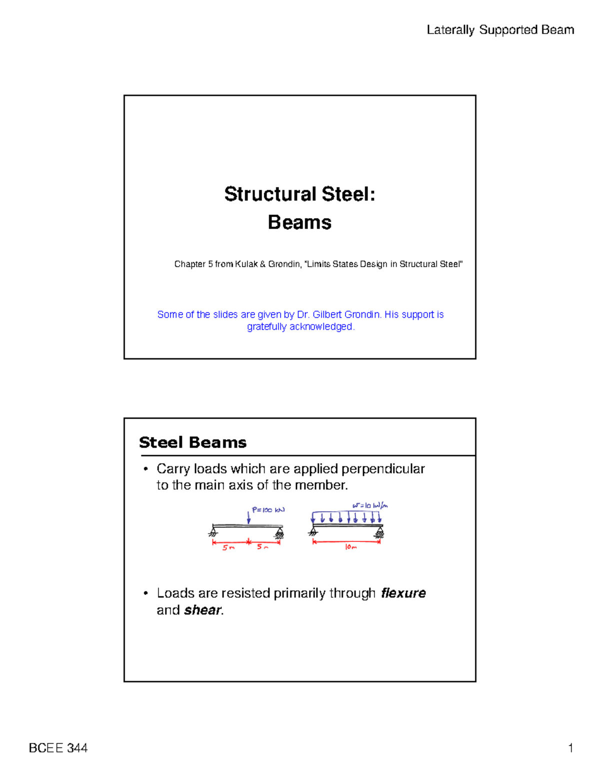 BCEE 344- Laterally Supported Beam - Structural Steel: Beams Chapter 5 ...