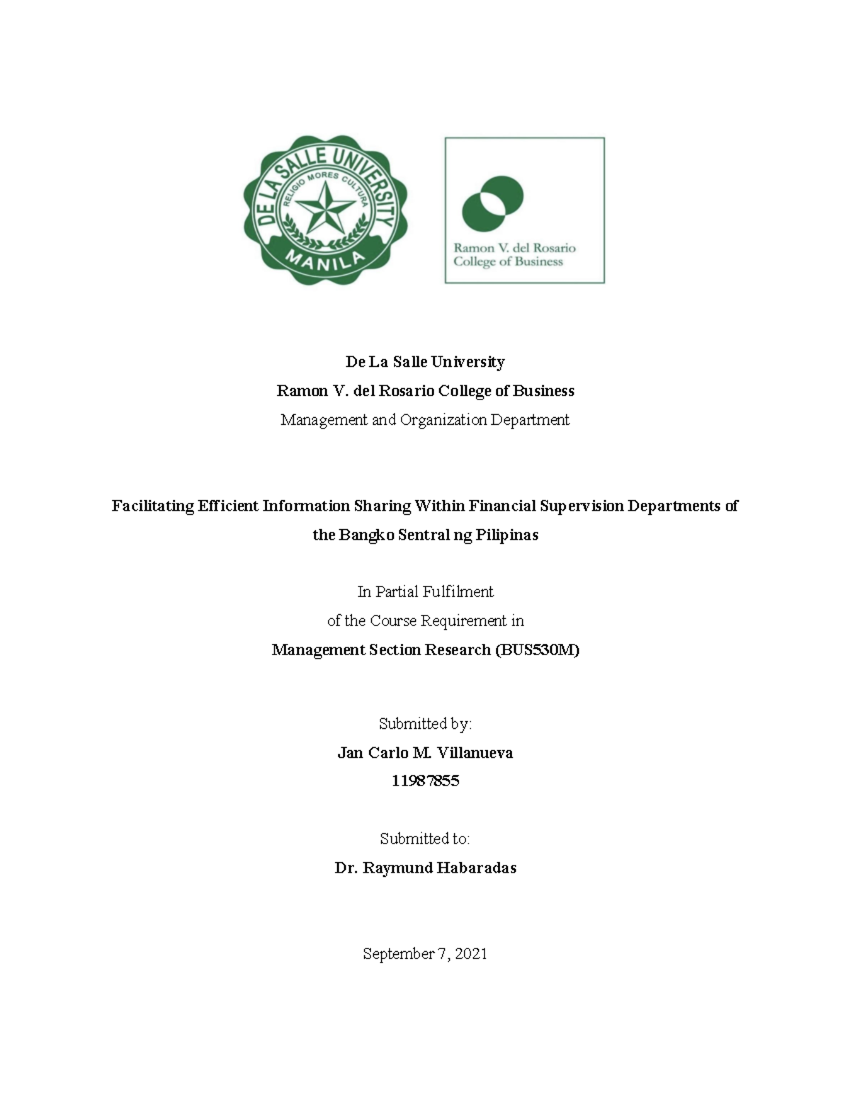 Sample MAR proposal - Villanueva Jan Carlo - De La Salle University Ramon V. del Rosario College ...