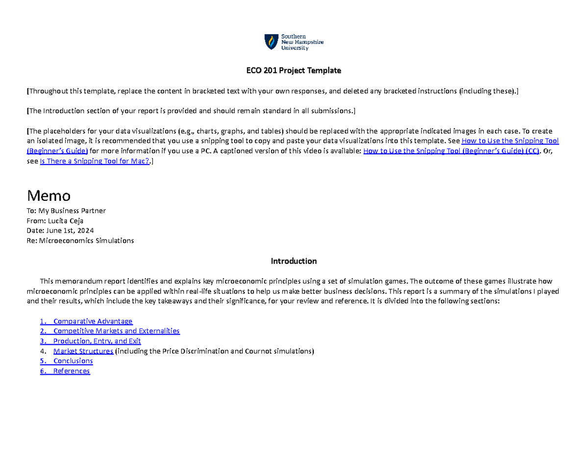 Module 4 Assignment first half of project due in module 8 - ECO 201 Project Template [Throughout ...