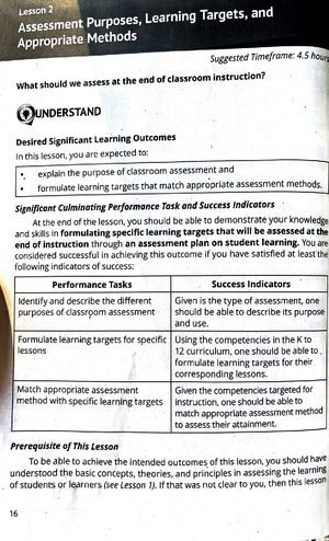 Lesson 3 compressed - Lesson 3 Different ClassificationsofAssessment Suggested ' Timeframe: 4 bo ...