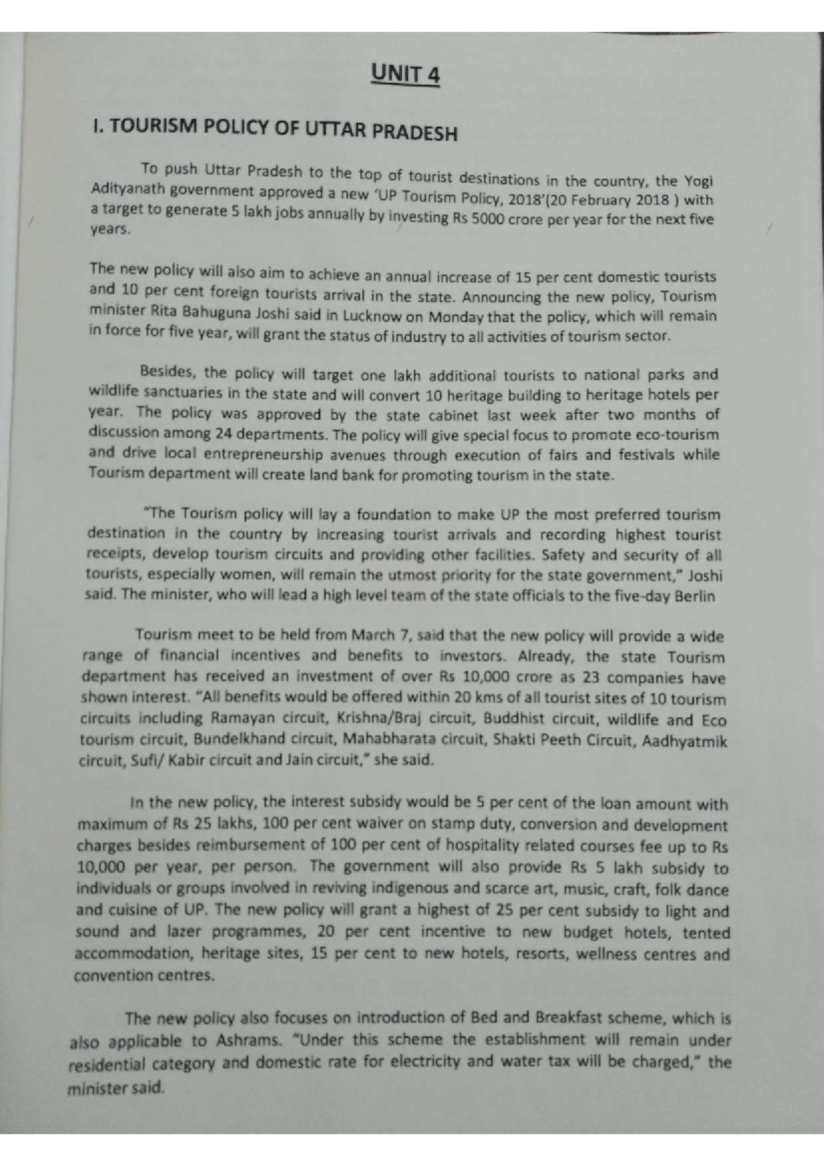 Tourism UP policy - Uttar Pradesh Policies and Rules - Marketing - Studocu