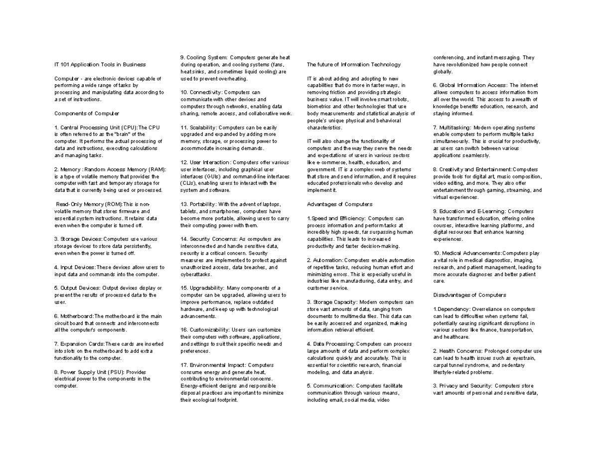 IT REV - none - IT 101 Application Tools in Business Computer - are ...