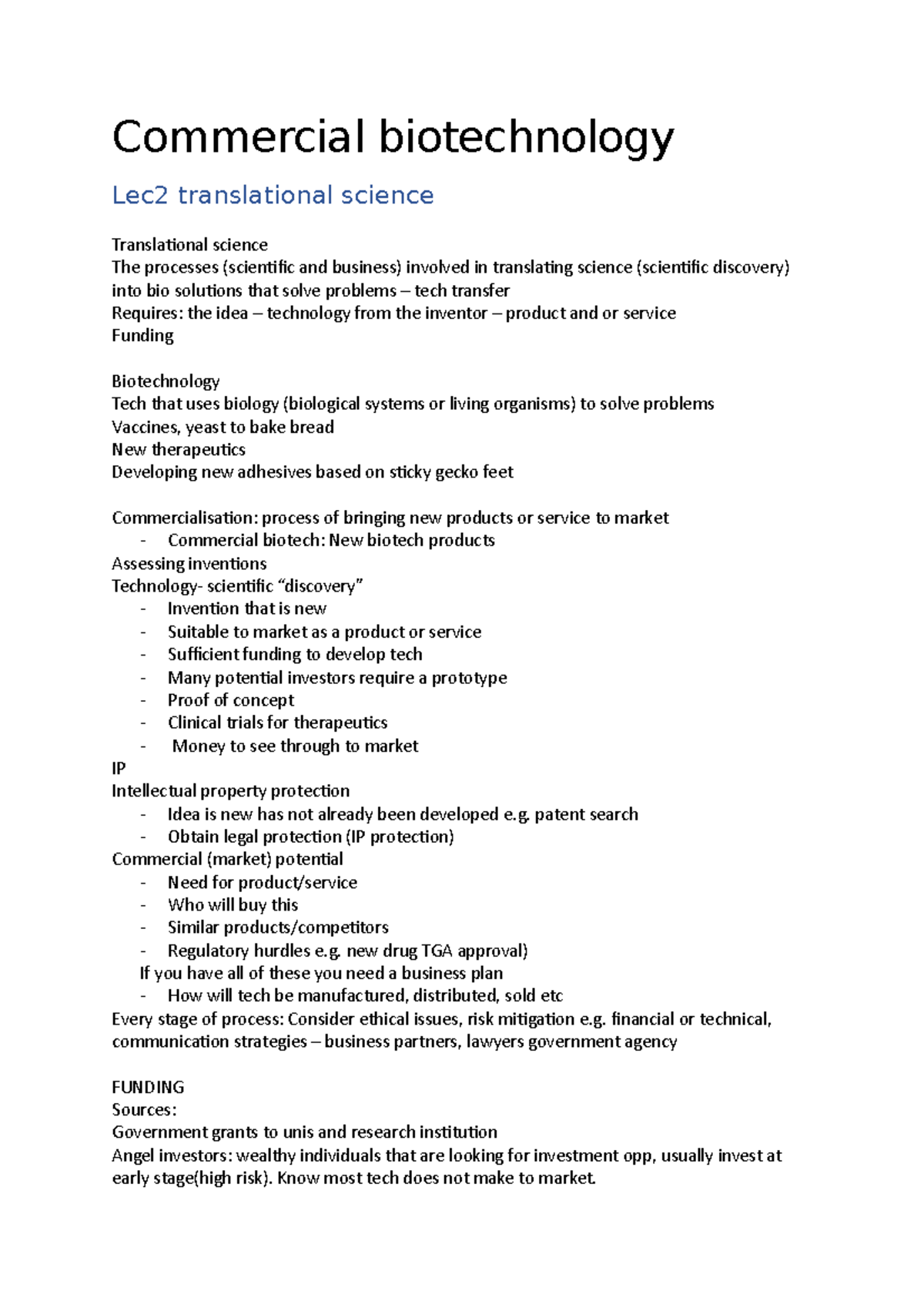 Week1 BABS3071 - Commercial biotechnology Lec2 translational science ...