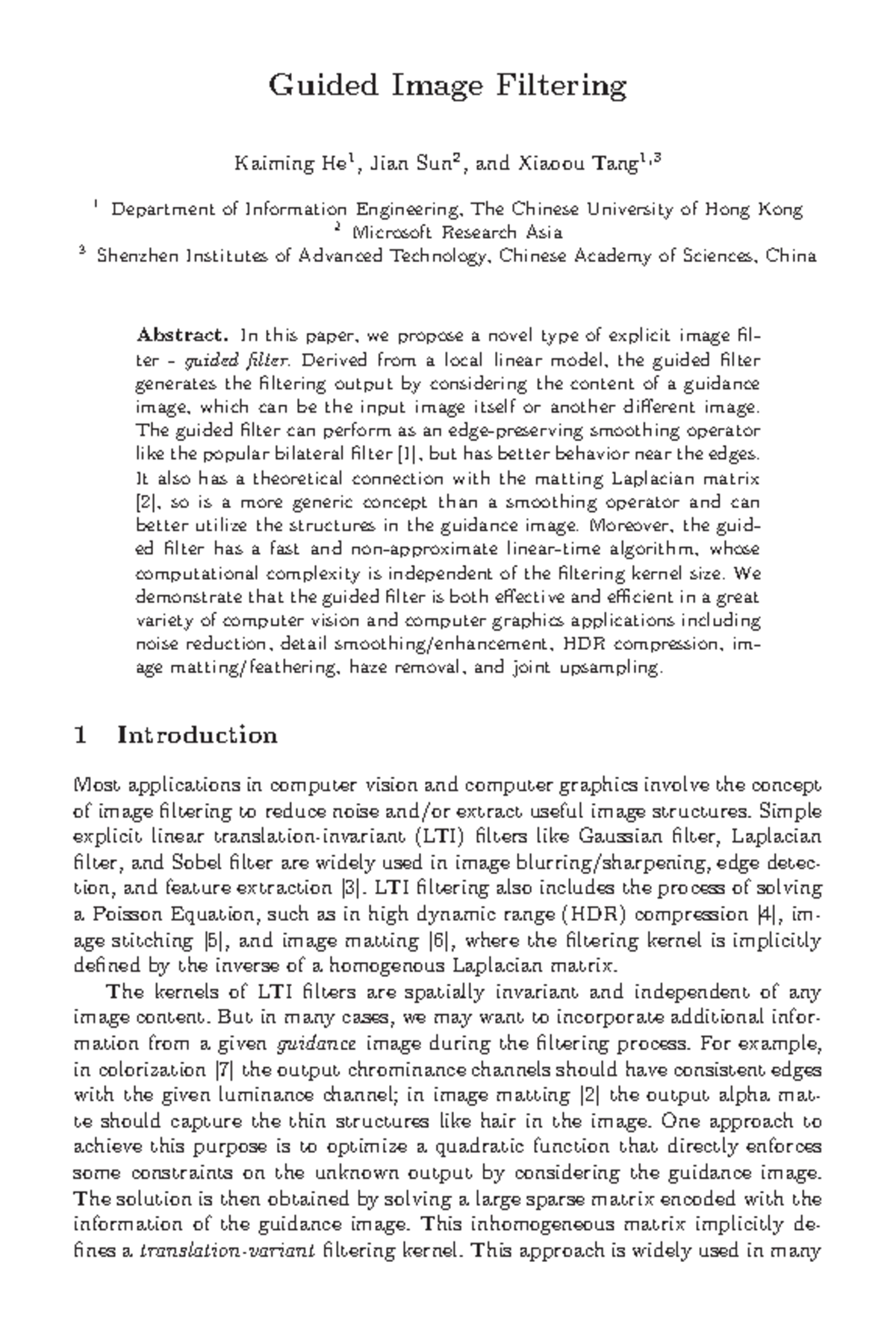 Guided Filters Paper Kaming He - Guided Image Filtering Kaiming He 1 ...