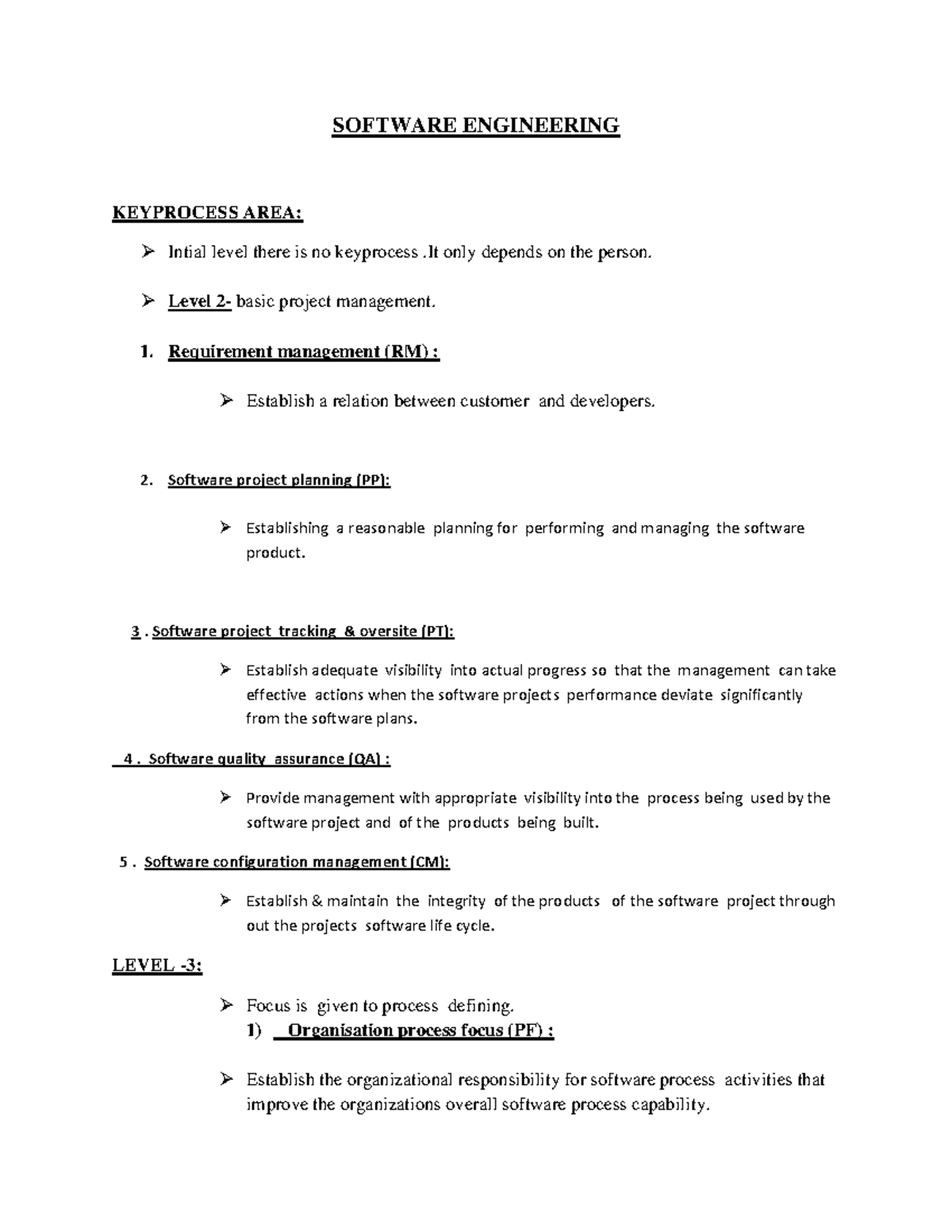 Software Engineering - SOFTWARE ENGINEERING KEYPROCESS AREA: Intial ...