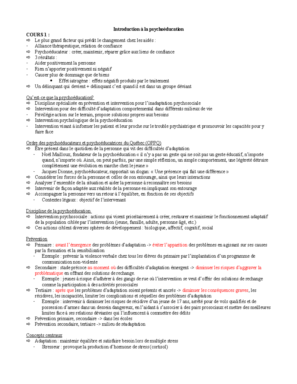 Brouillon psychoéd - Introduction à la psychoéducation COURS 1 : Le ...
