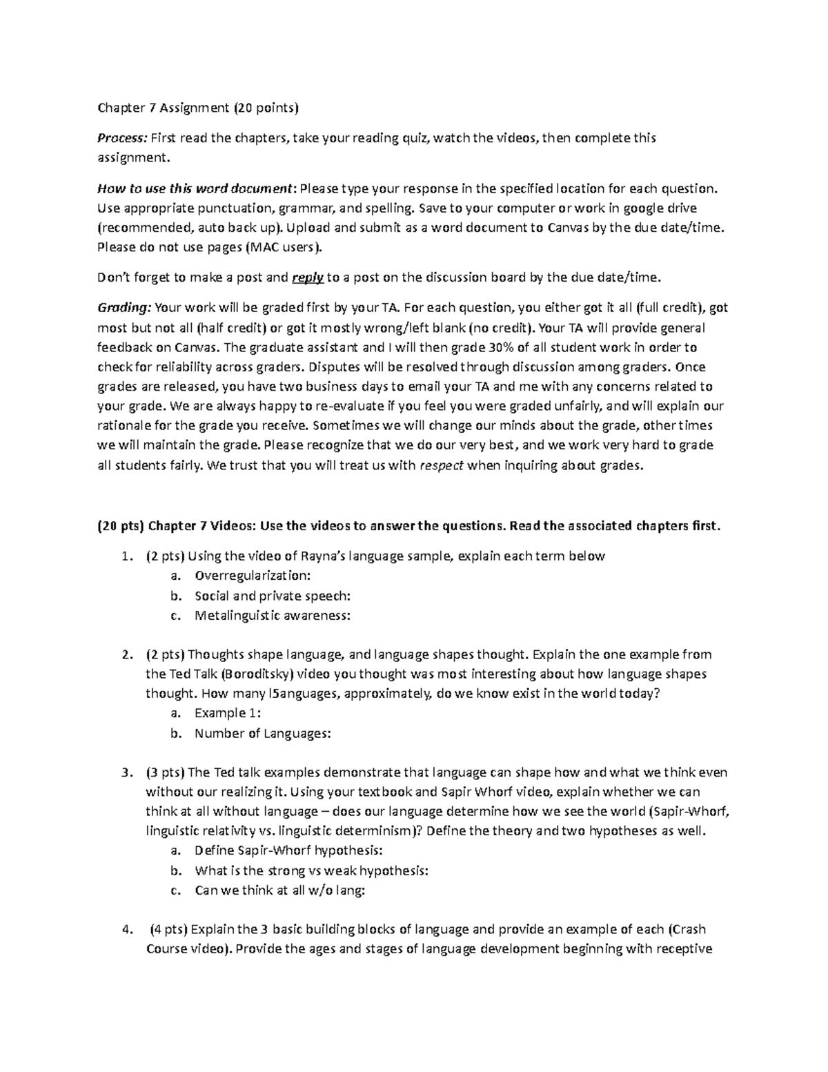 Chapter 7 assignment-20 pts - Chapter 7 Assignment (20 points) Process ...