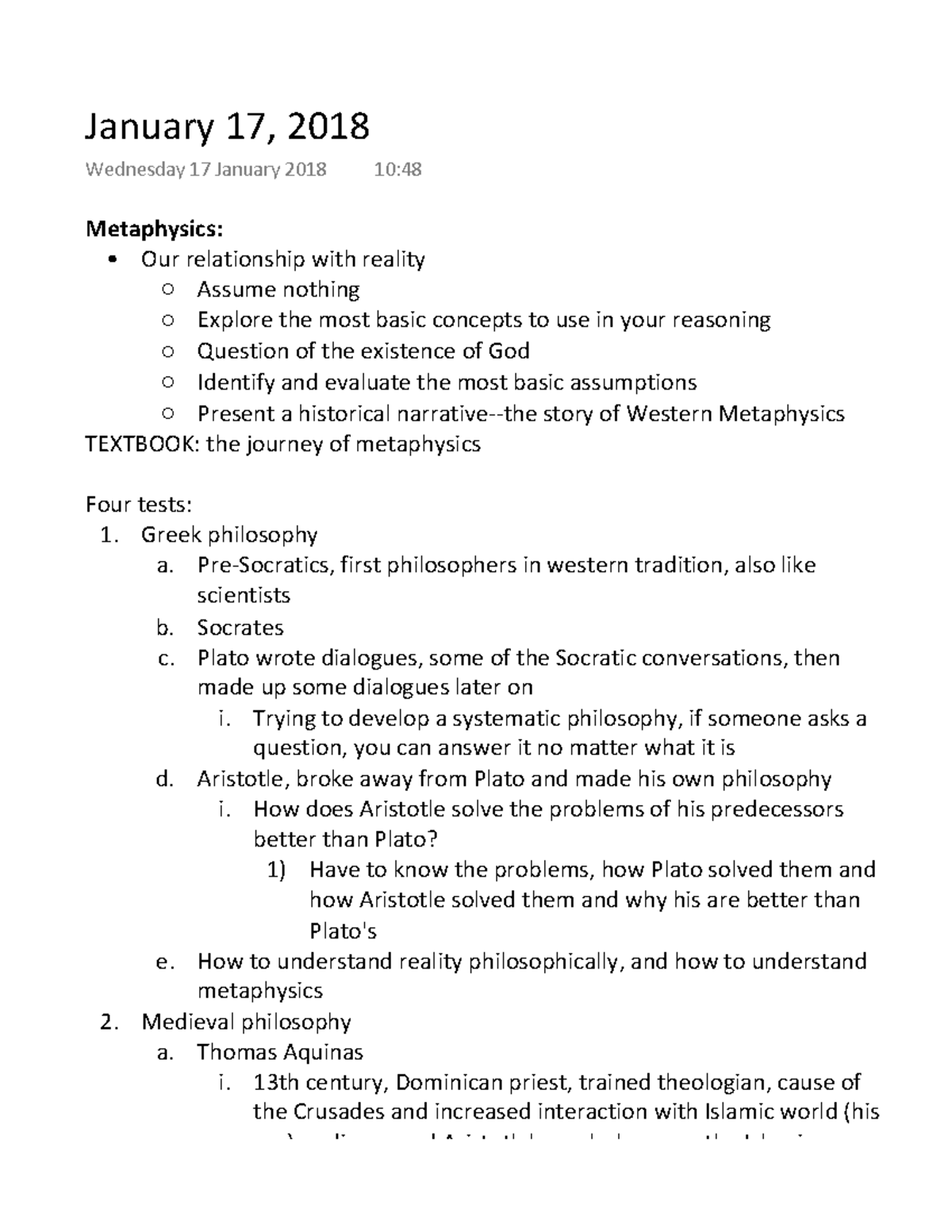 1-17-18 - intro to metaphysics/class expectations for Prof Kennedy ...