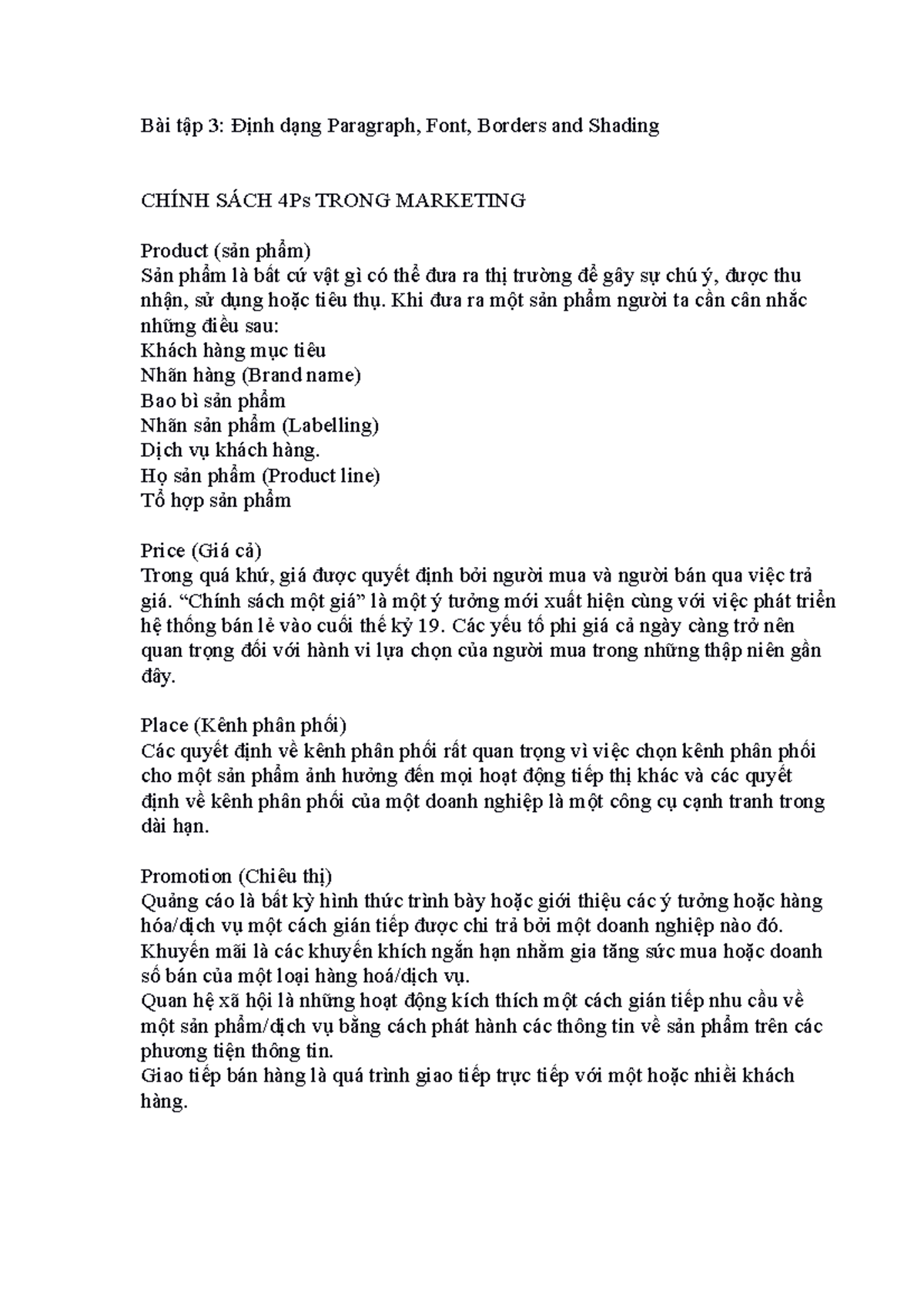 003 - dqedeqqèqef - Bài tập 3: Định dạng Paragraph, Font, Borders and ...