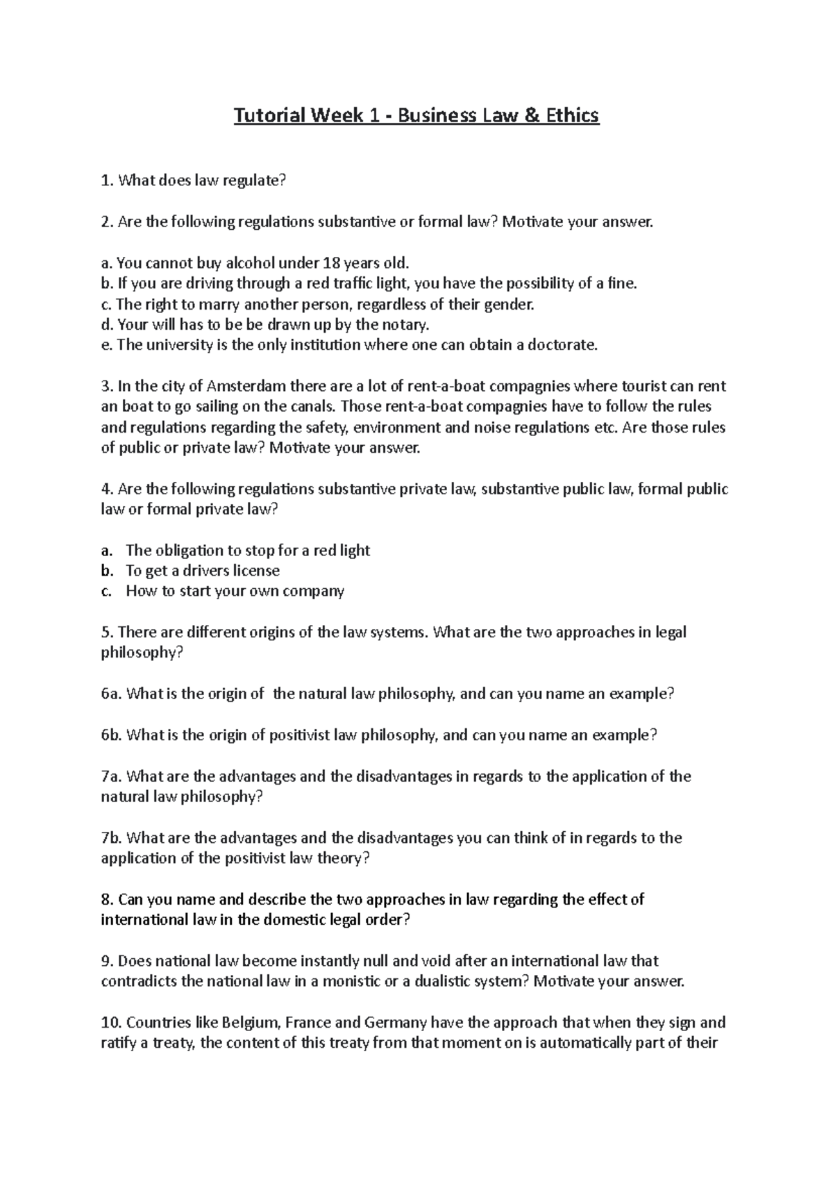 Week 1 tutorial questions - Tutorial Week 1 - Business Law & Ethics ...