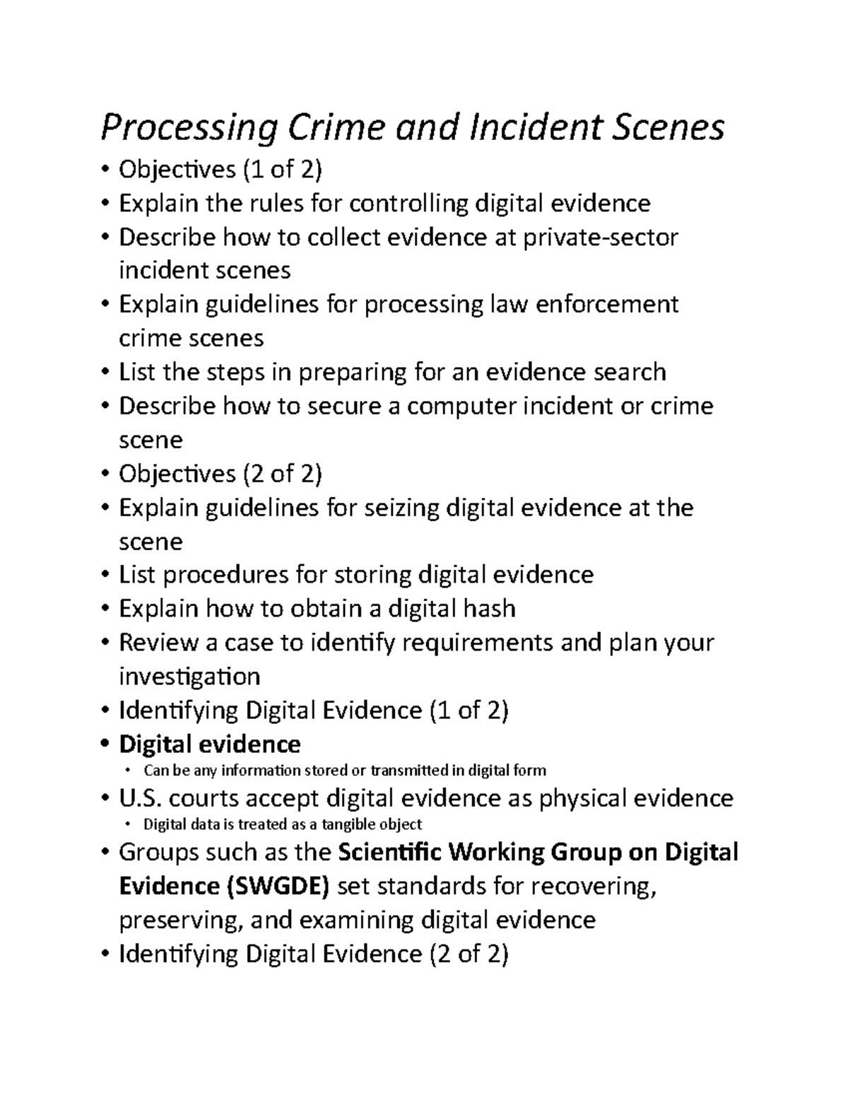 Crime and Incident Scene Processing Objectives and Guidelines - Studocu