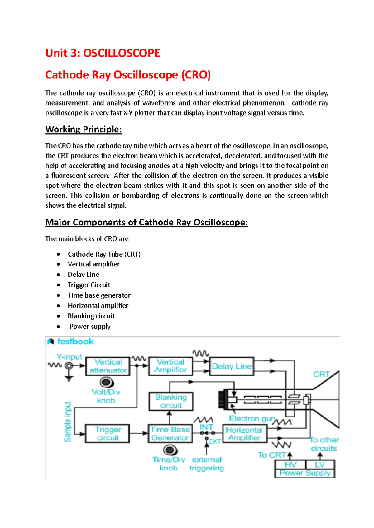 Unit 3 notes Oscilloscopes - Unit 3: OSCILLOSCOPE Cathode Ray ...