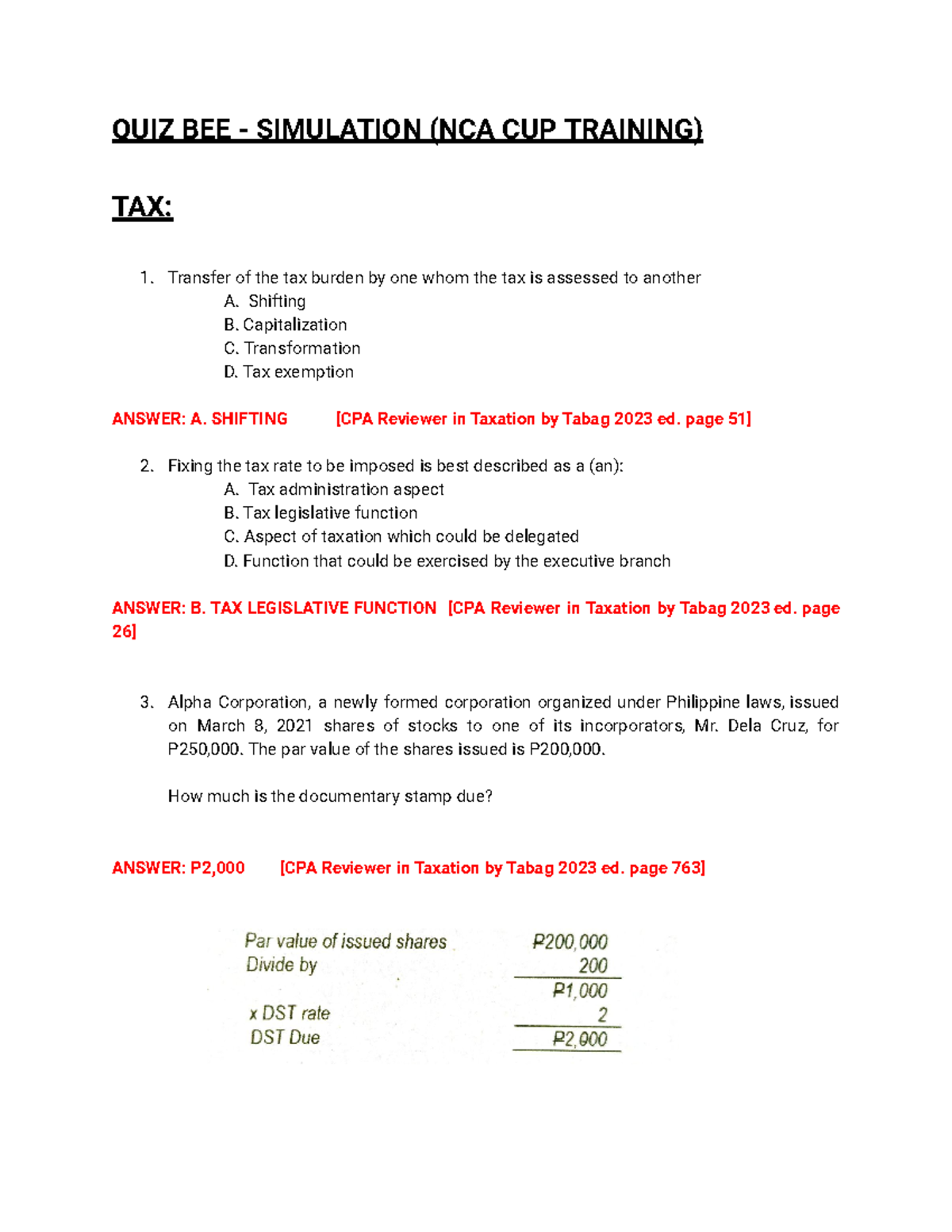 QUIZ BEE - Simulation (NCA CUP Training) - QUIZ BEE - SIMULATION (NCA ...
