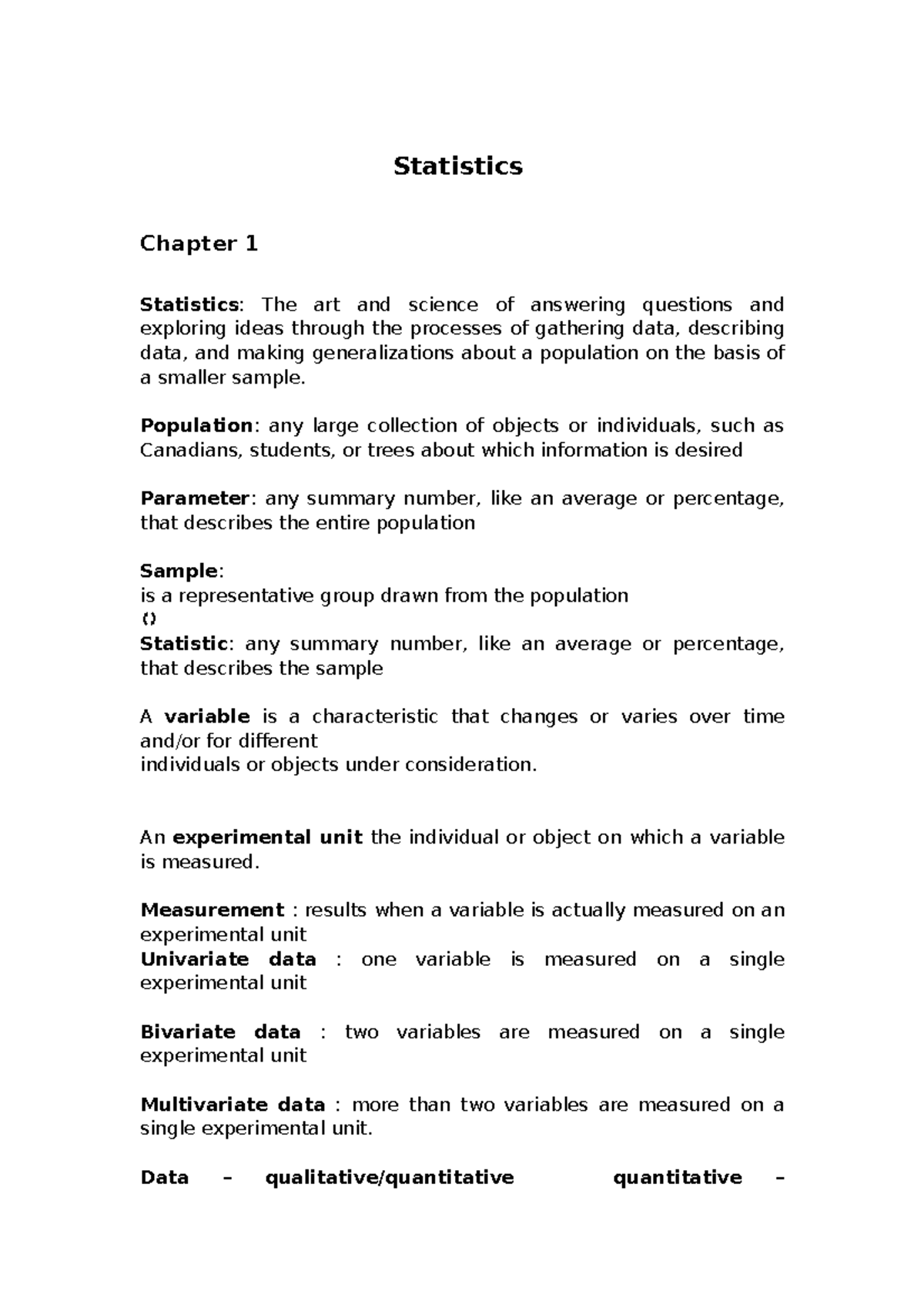 Review for final exams including formulas - ####### Statistics Chapter ...