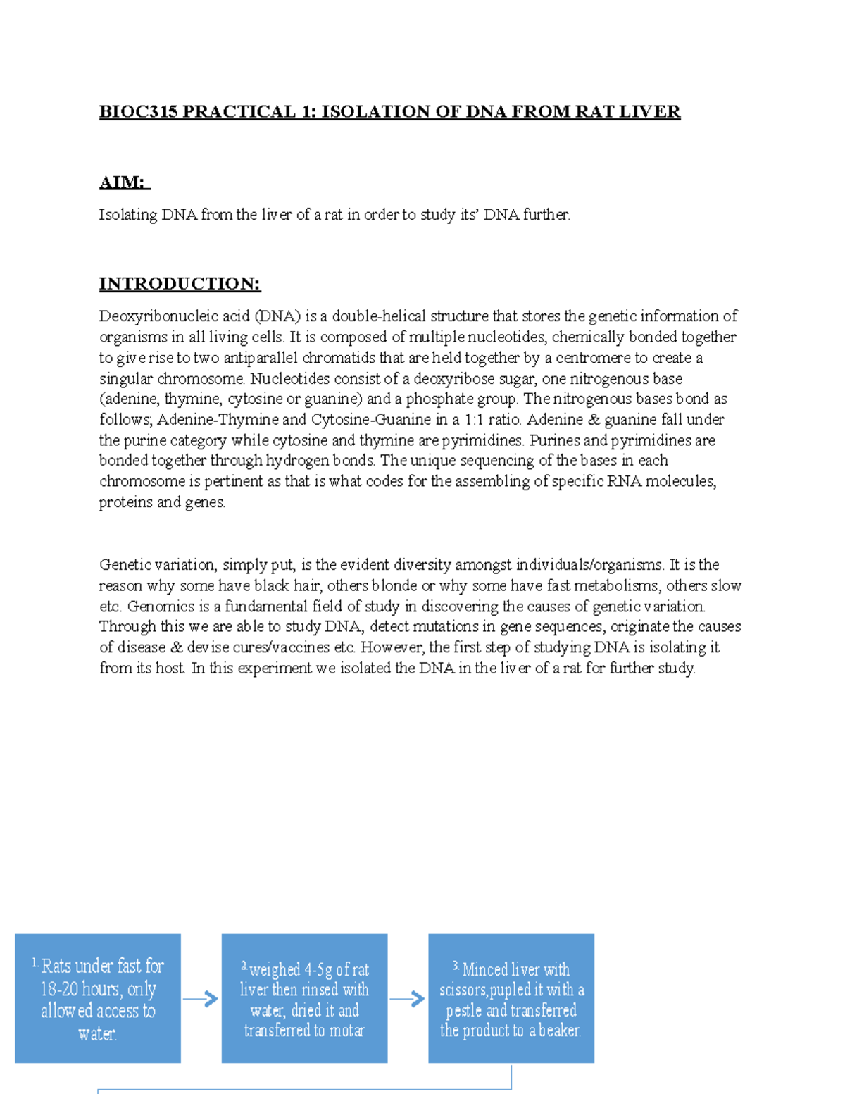 BIOC315 Practical 1 - Isolation of DNA from rat liver - 1. Rats under ...