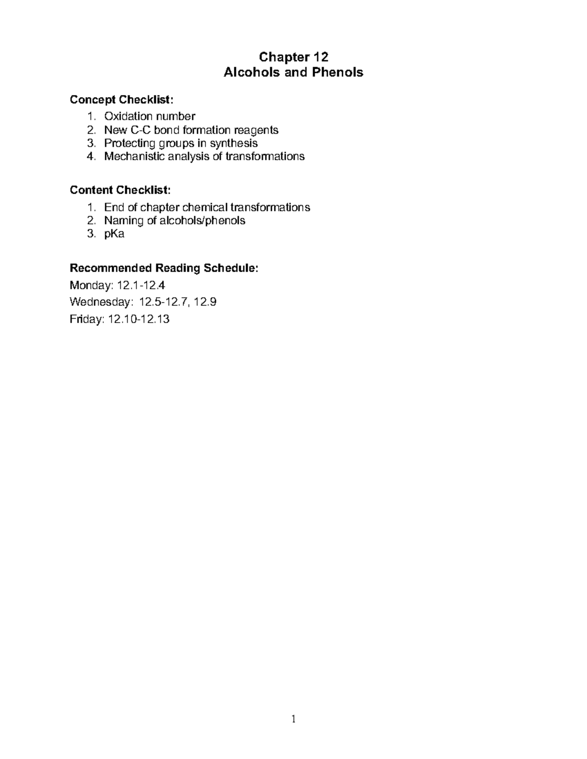 Alcohols Note Pack - bbmm - Chapter 12 Alcohols and Phenols Concept ...