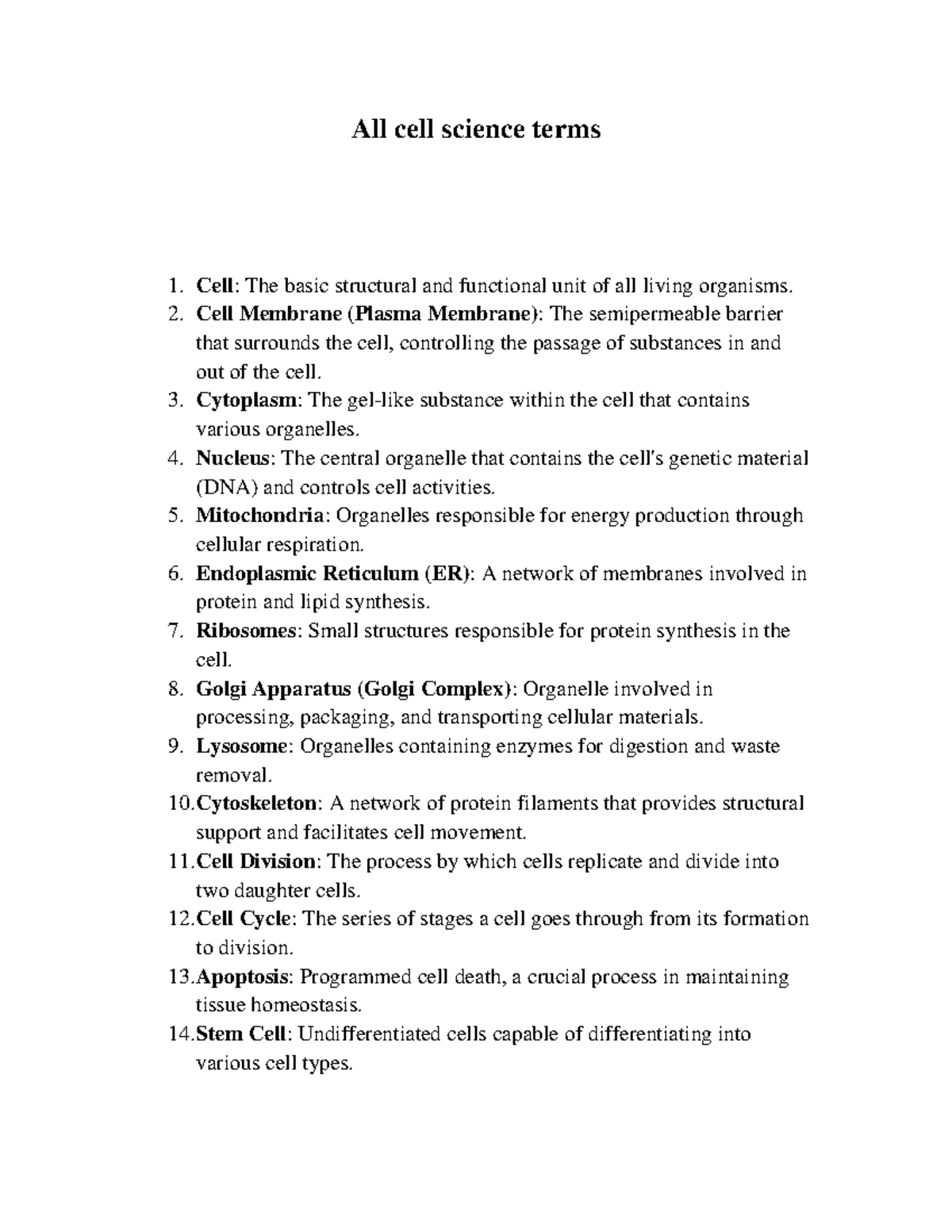 All cell science terms - All cell science terms Cell: The basic ...