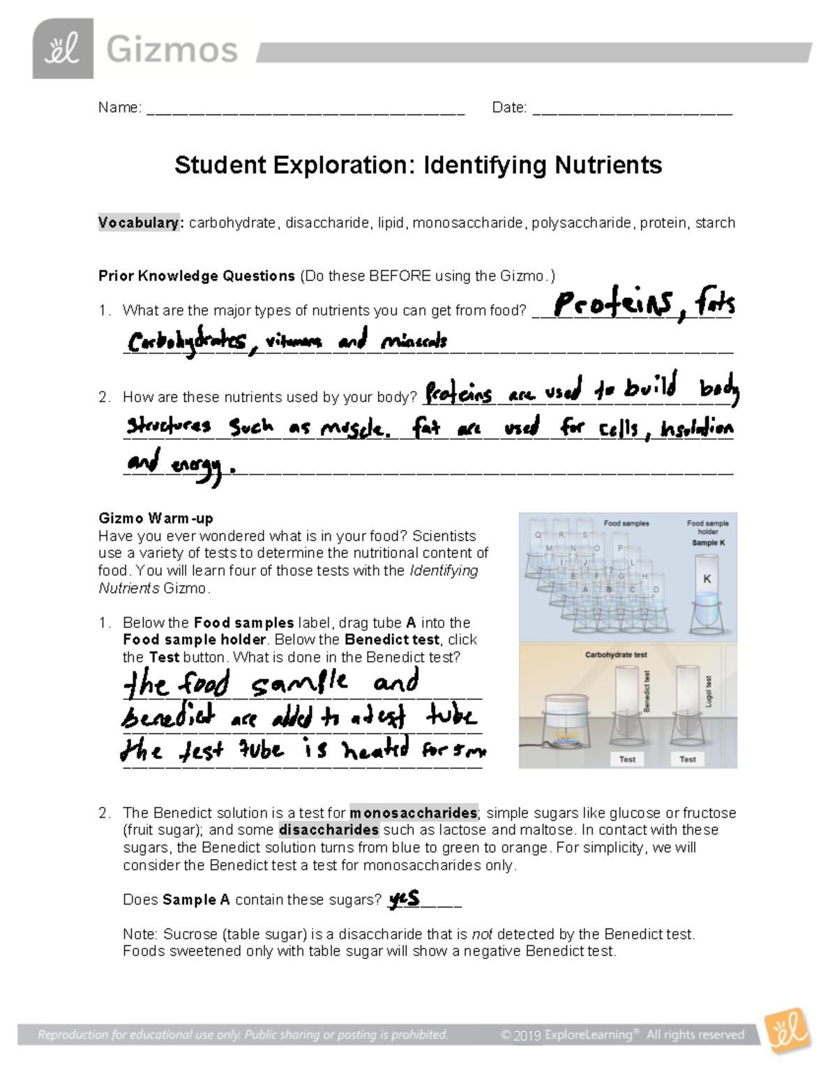 Identifying Nutrients SE - Name: ______________________________________ Date: - Studocu