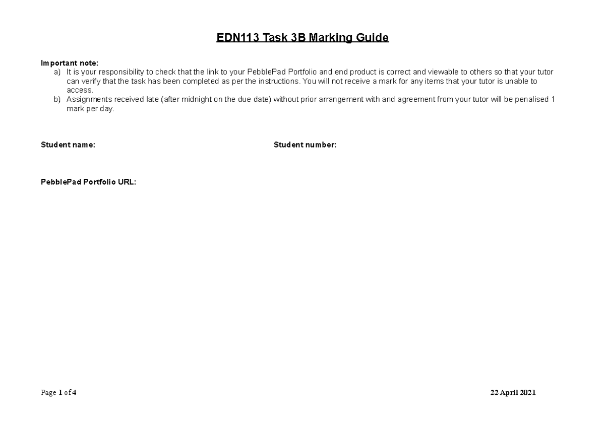 2021 EDN113 Task 3B Marking Guide - EDN113 Task 3B Marking Guide ...