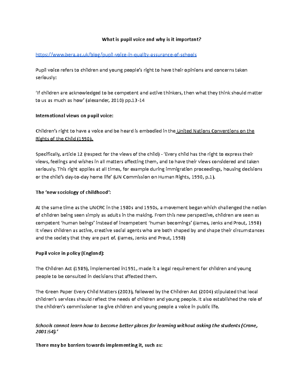 Pupil voice 5 6 - Lecture notes 5-6 - What is pupil voice and why is it ...