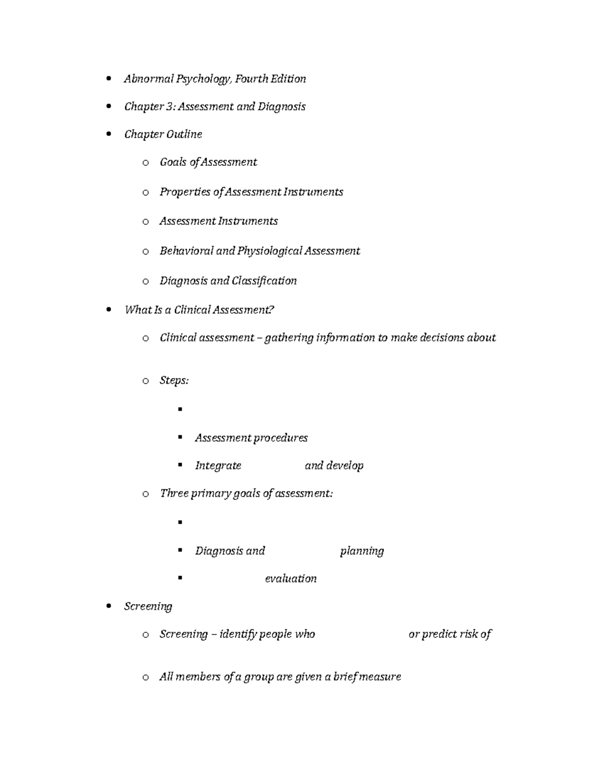 Chapter 3 Notes - Abnormal Psychology, Fourth Edition Chapter 3 ...