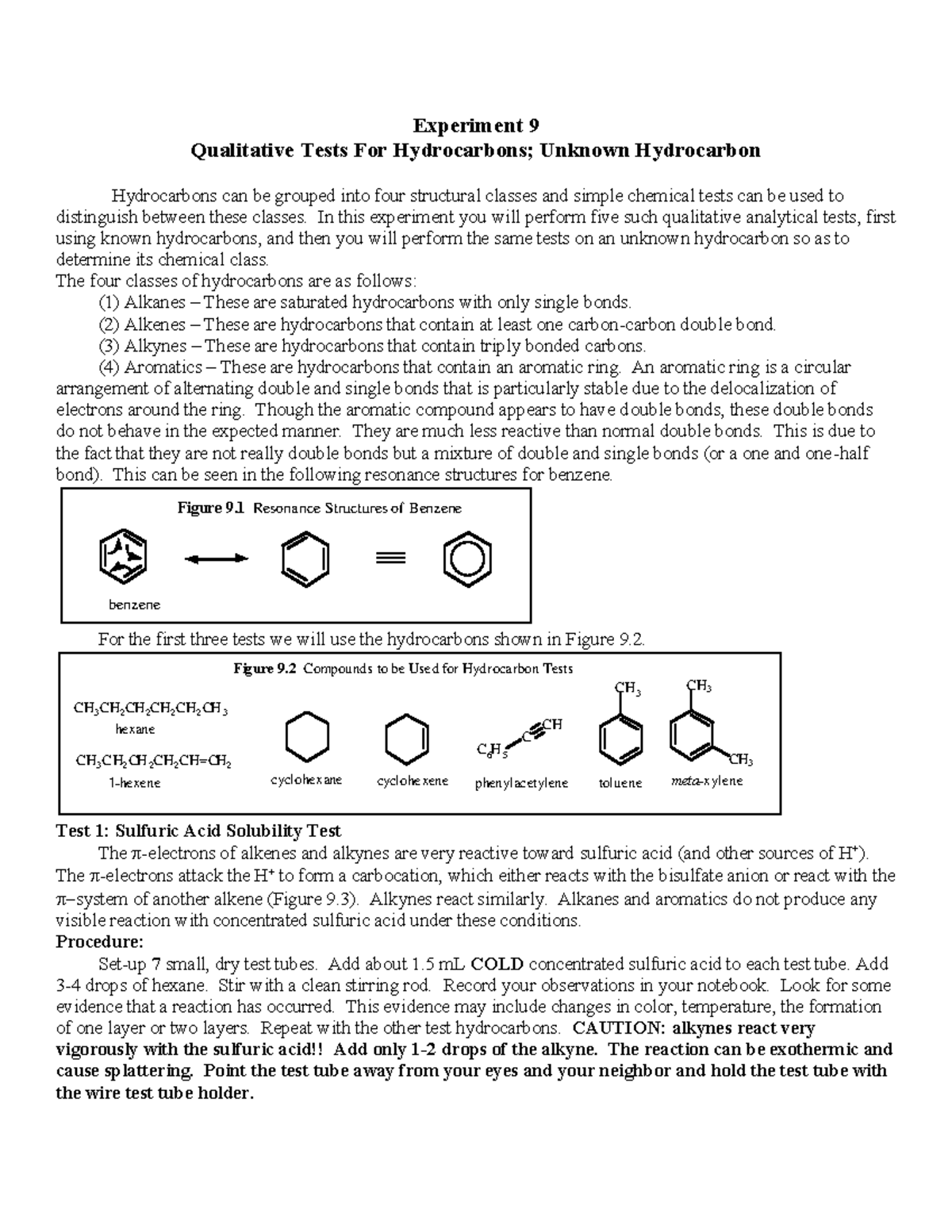 Experiment 9 - hydrocarbons lab report - Experiment 9 Qualitative Tests ...