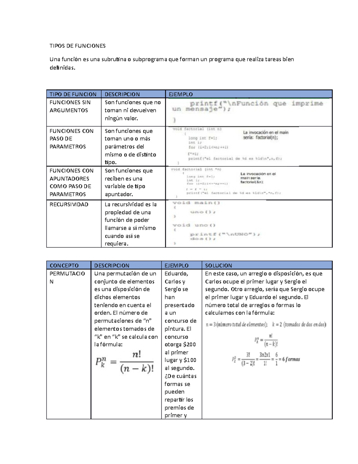 Tipos DE Funciones - TIPOS DE FUNCIONES Una función es una subrutina o ...