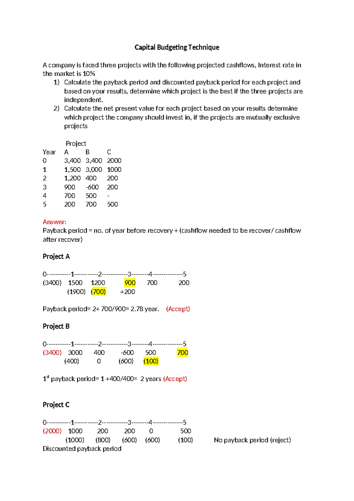 Capital Budgeting Technique Question 1 answers - Capital Budgeting ...