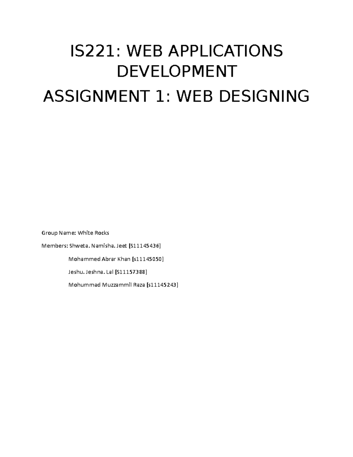 White Rock IS221 Assign - IS221: WEB APPLICATIONS DEVELOPMENT ...