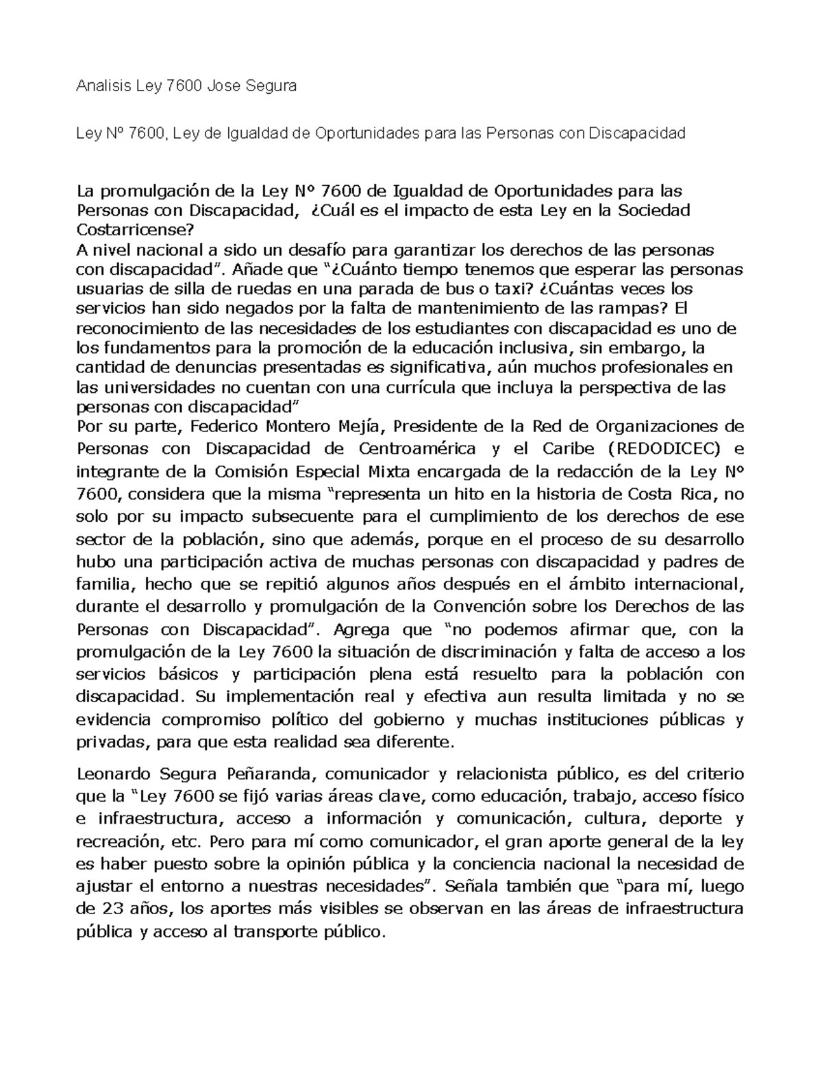 Ley 7600 - examen - Analisis Ley 7600 Jose Segura Ley Nº 7600, Ley de ...