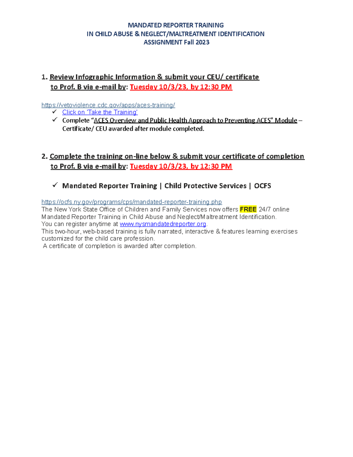 Post Class Mandated Reporter Assignment F23 091923 - MANDATED REPORTER ...