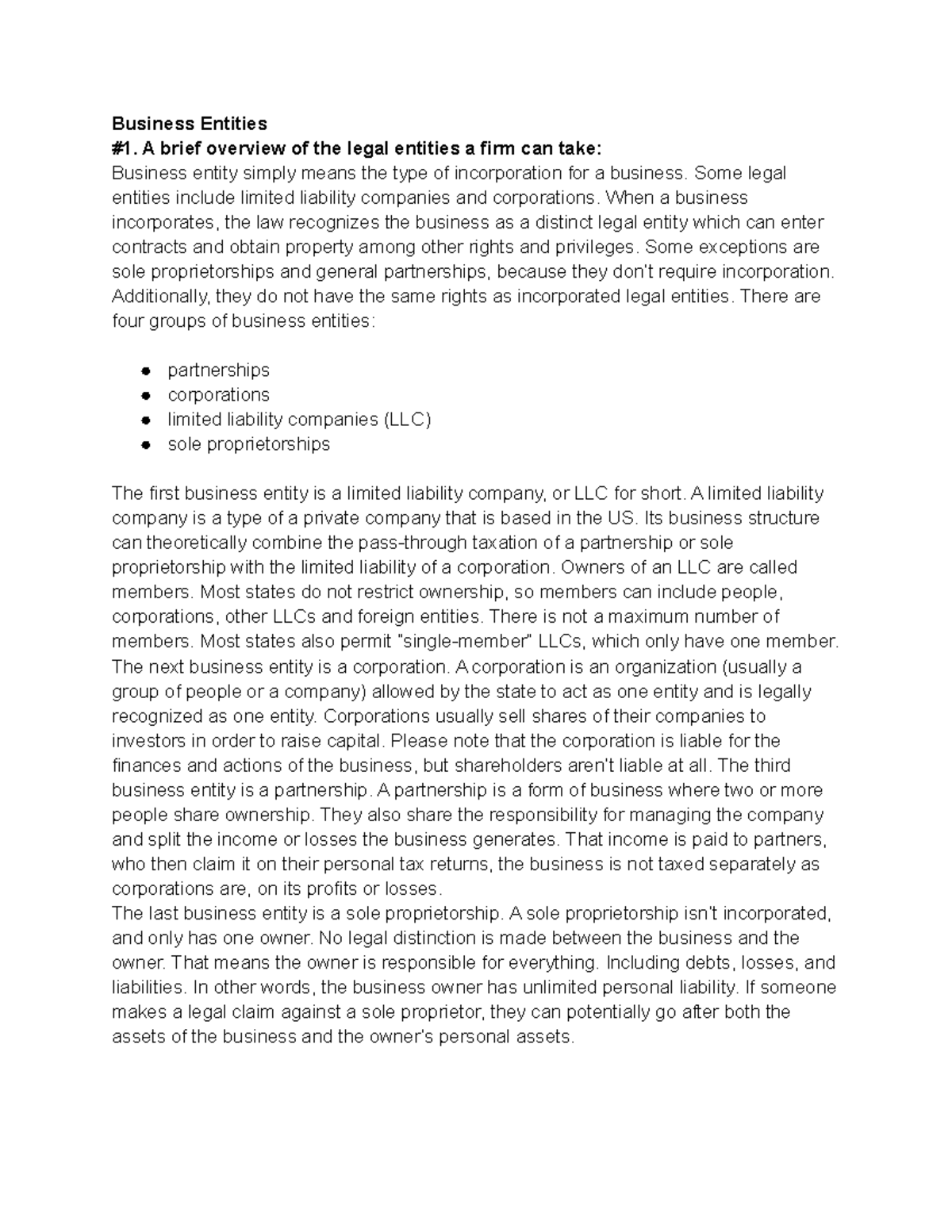 Business Final Project - Business Entities #1. A brief overview of the ...