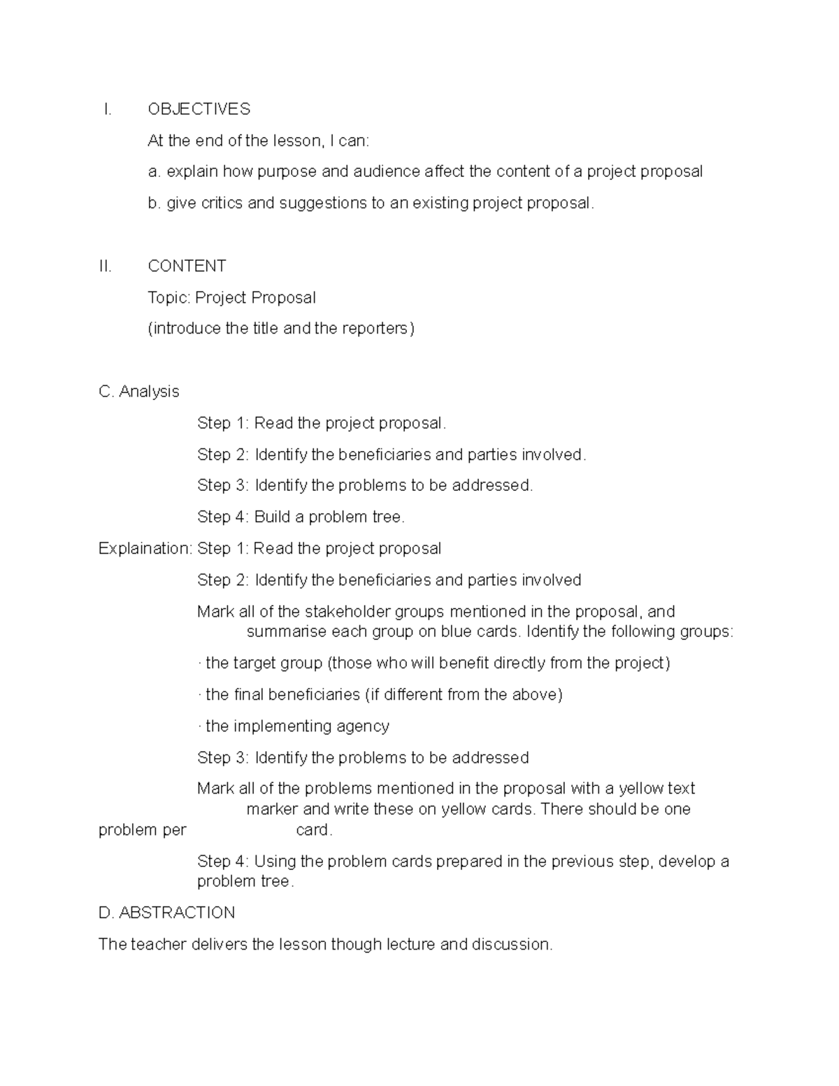 Lesson plan. This can be your guide in making a semi-detailed LP. - I ...