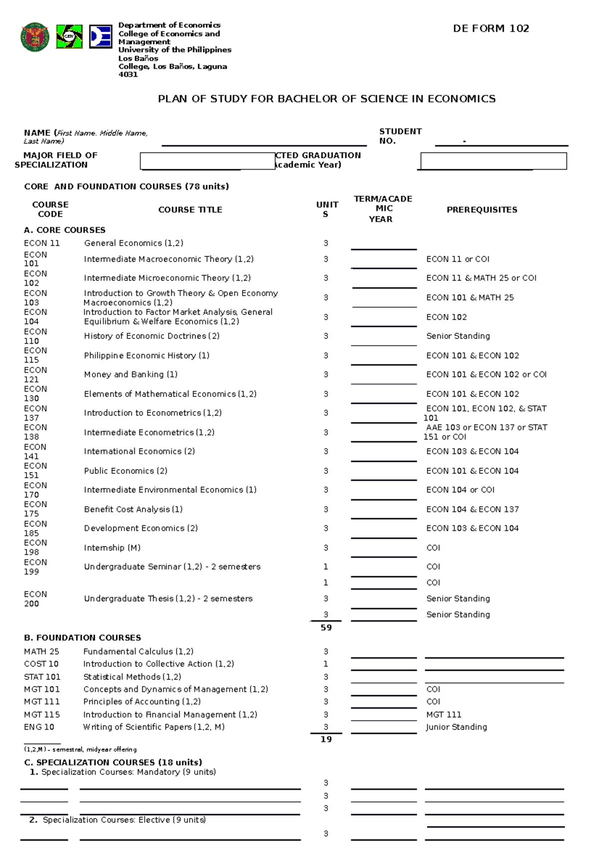 Bsecon Planofstudy - econ - Department of Economics College of ...