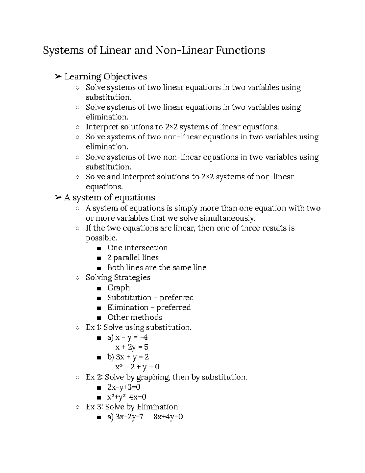 Math 1050 Lecture Notes Class 21 - Systems of Linear and Non-Linear ...