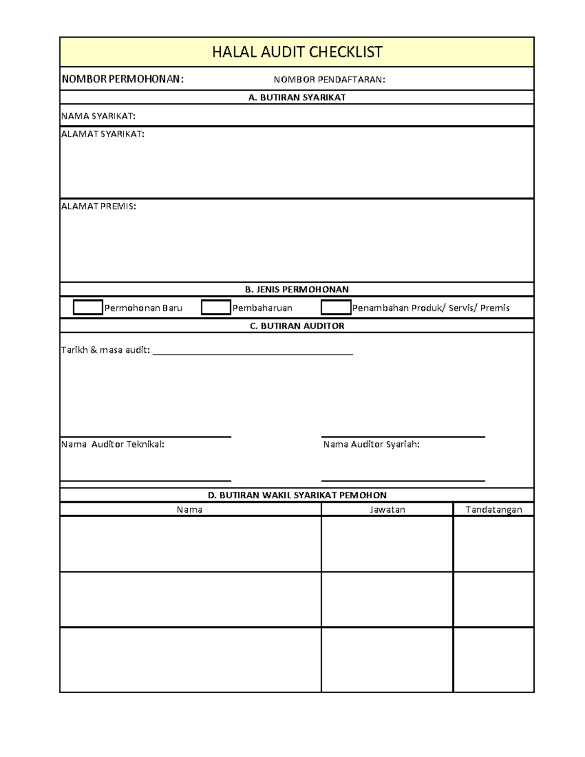 Halal Audit Checklist - Ass - NOMBOR PERMOHONAN: NOMBOR PENDAFTARAN ...