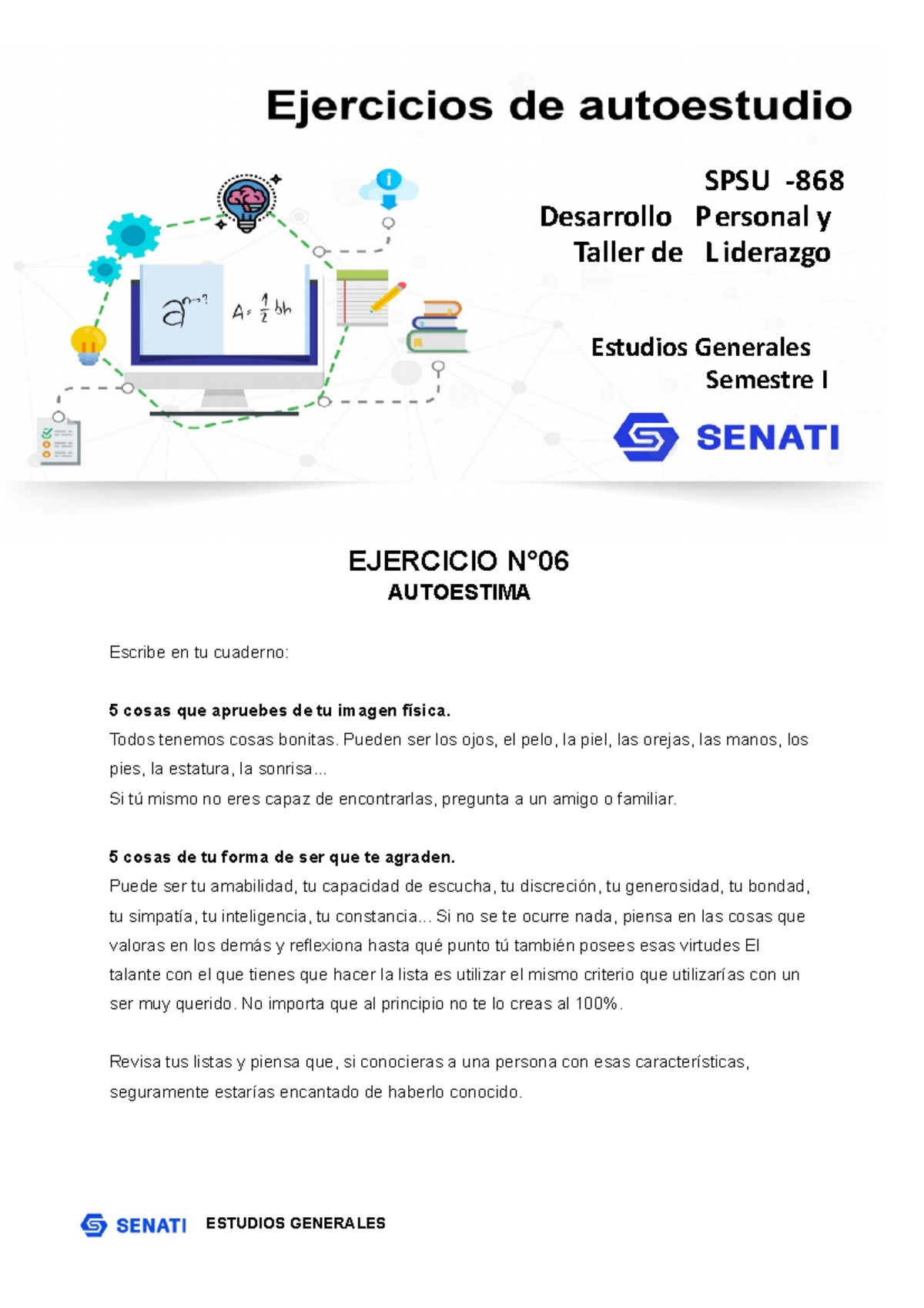 Ejercicio 06 - desre - EJERCICIO N° AUTOESTIMA Escribe en tu cuaderno ...
