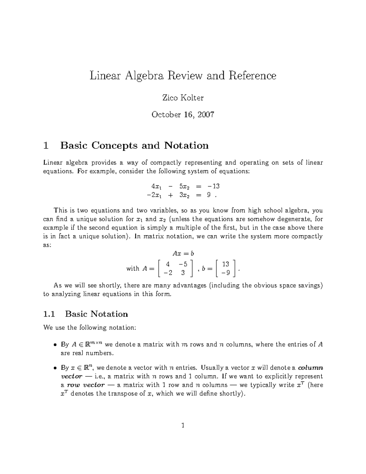Linalg - Linear Algebra - Linear Algebra Review and Reference Zico ...