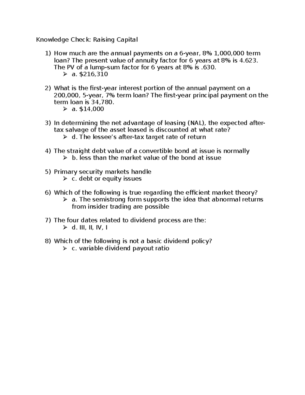 Raising Capital - Financial Management - Knowledge Check: Raising ...