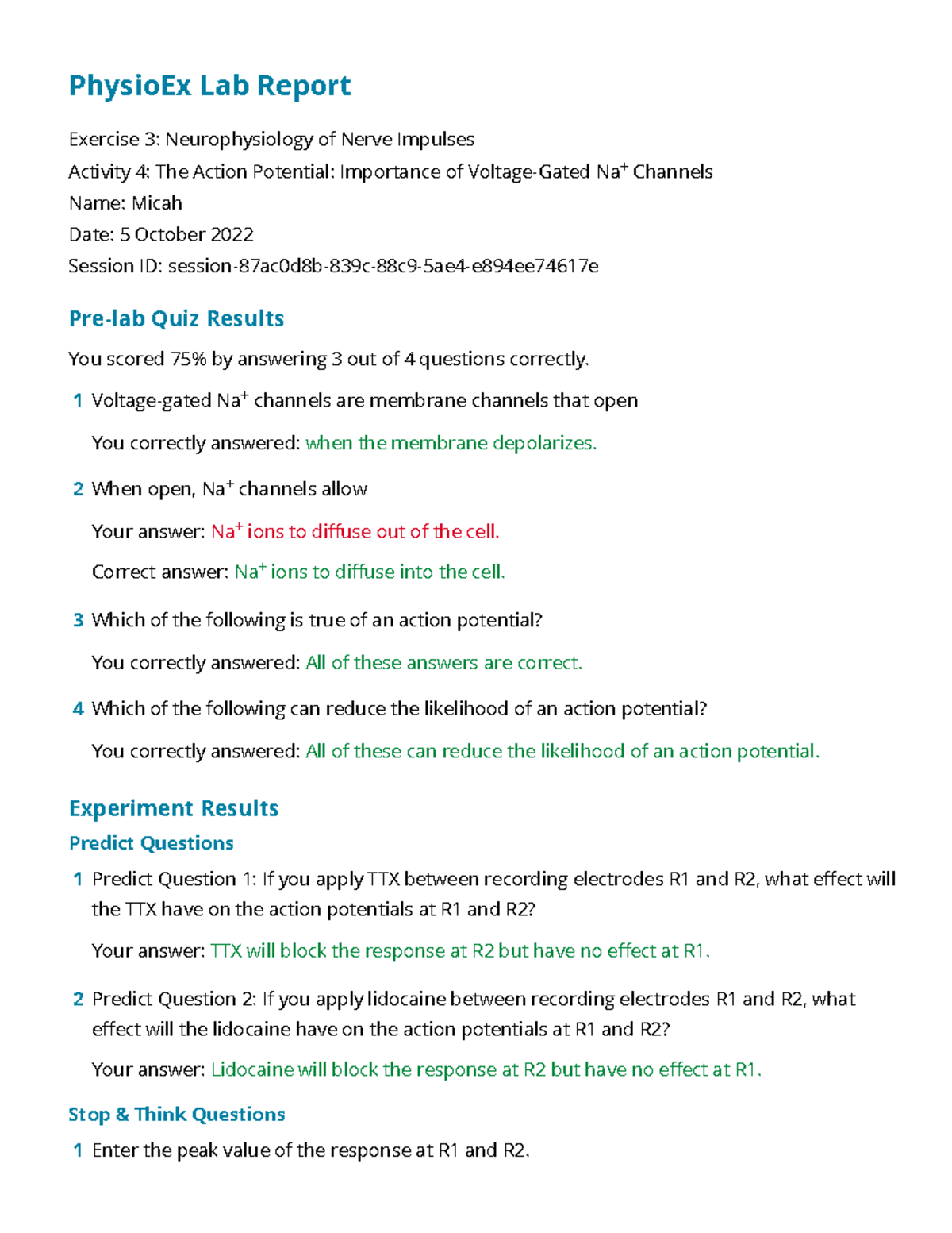 Physio Ex Exercise 3 Activity 4 - PhysioEx Lab Report Exercise 3 ...
