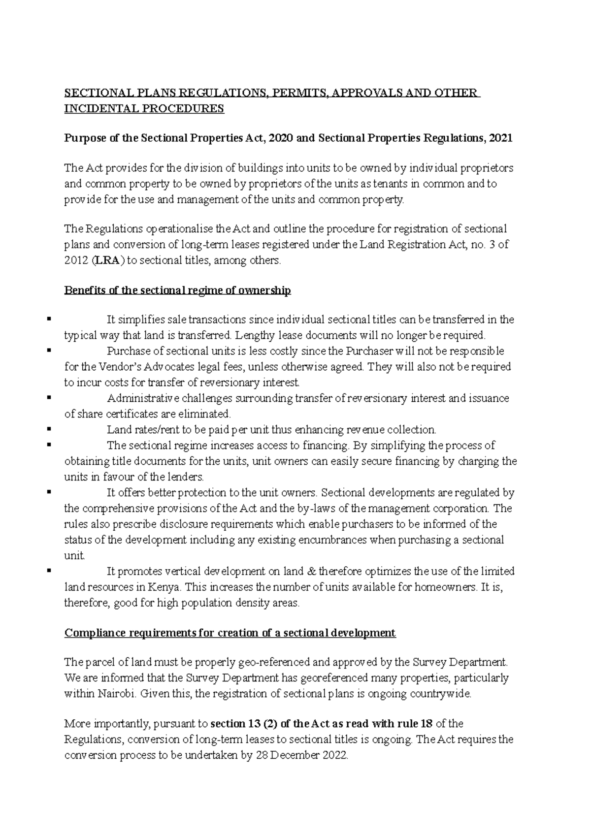 Sectional Plans Regulations, Permits, Approvals AND Other Incidental ...