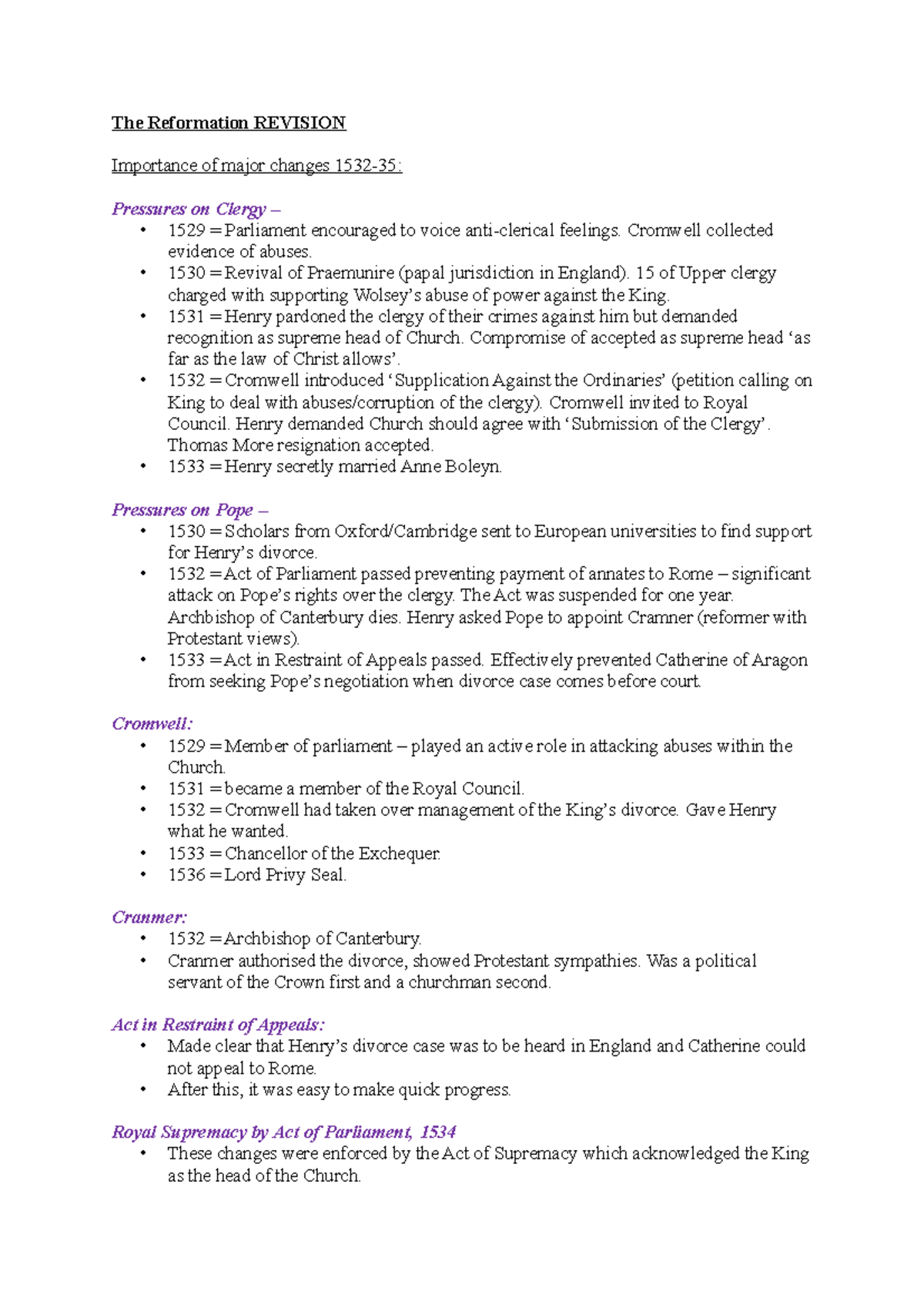 The Reformation Revision - The Reformation REVISION Importance of major ...